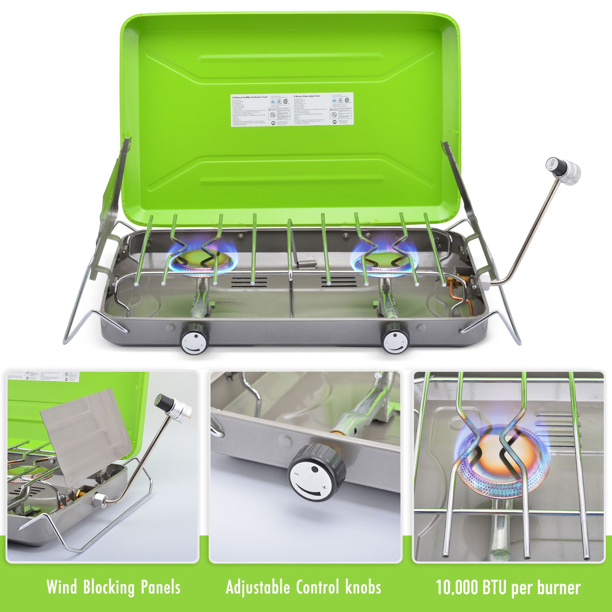 Flame King, Propane Gas Classic Camping Stove Grill, Fuel Type Propane ...