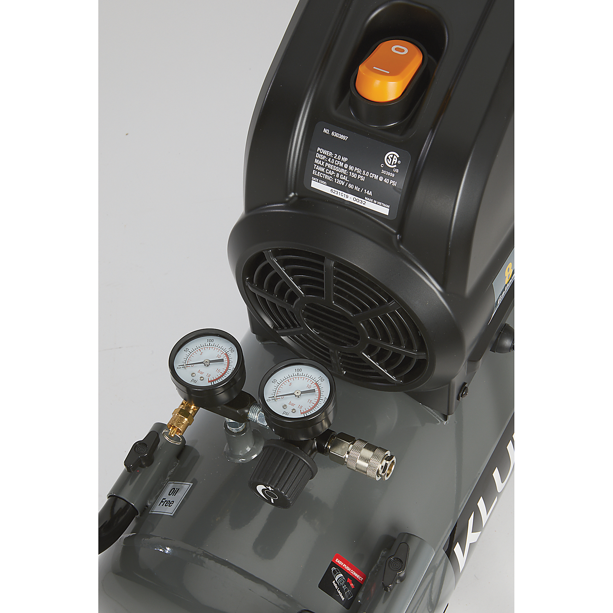 Klutch 8-Gal. Hot Dog Air Compressor, 2 HP Motor, 120 Volts, 150 PSI ...