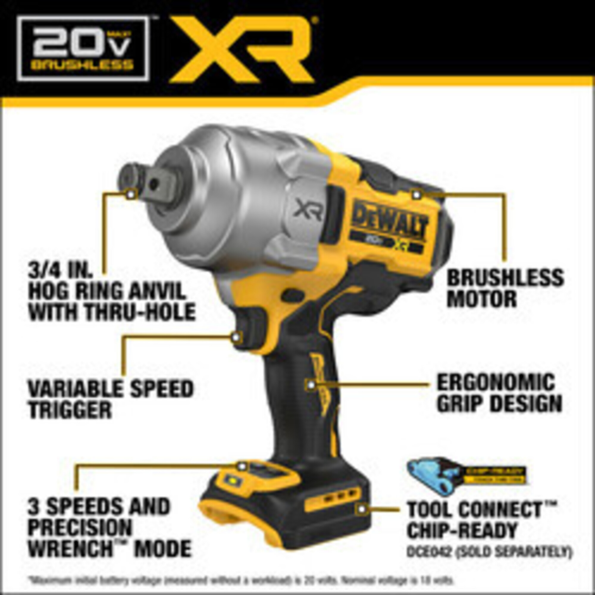 DEWALT, 20V MAX* XR High Torque Impact Wrench, Drive Size 3/4 in, Max ...