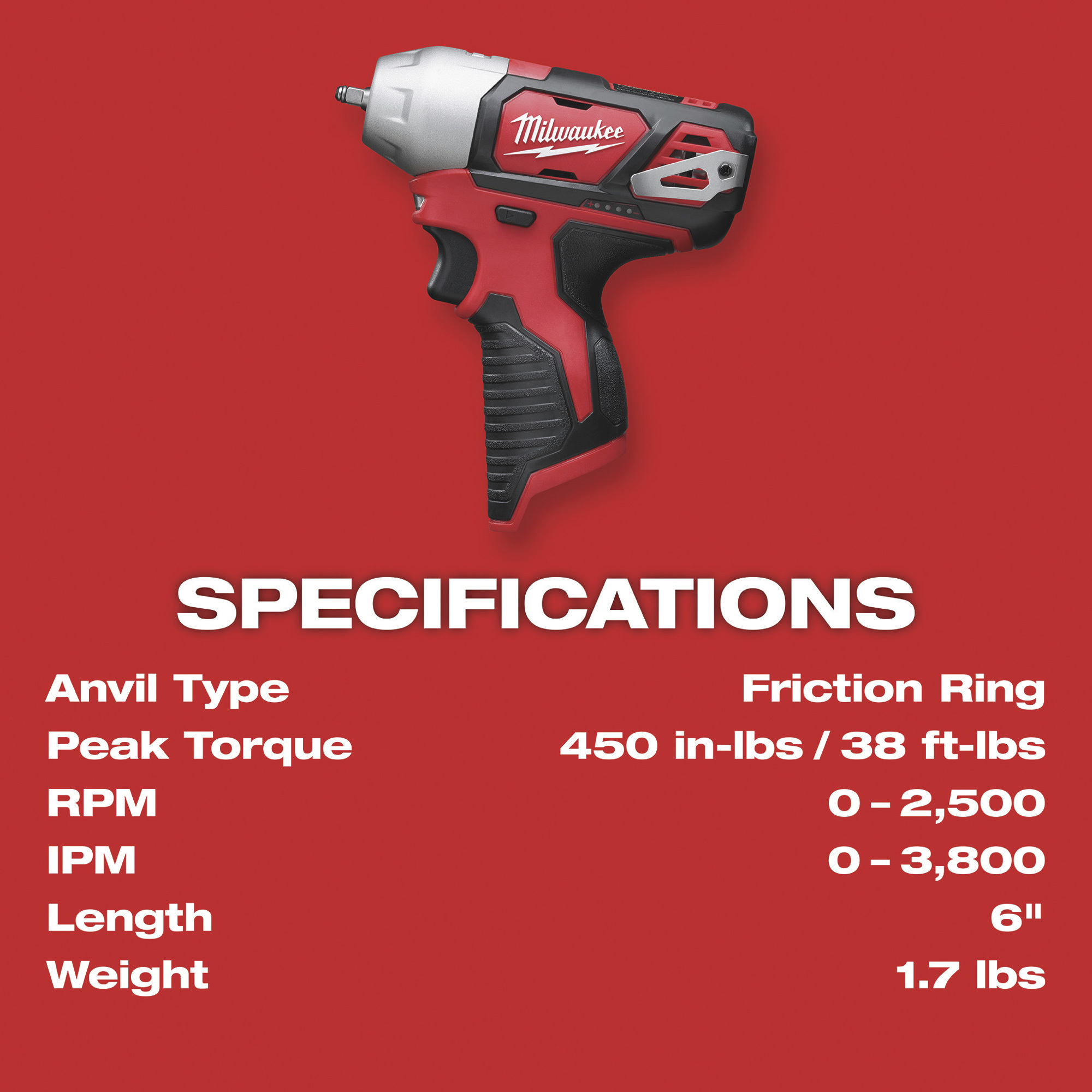 Milwaukee M12 Impact Wrench, Tool Only, 1/4in. Anvil with Friction Ring ...