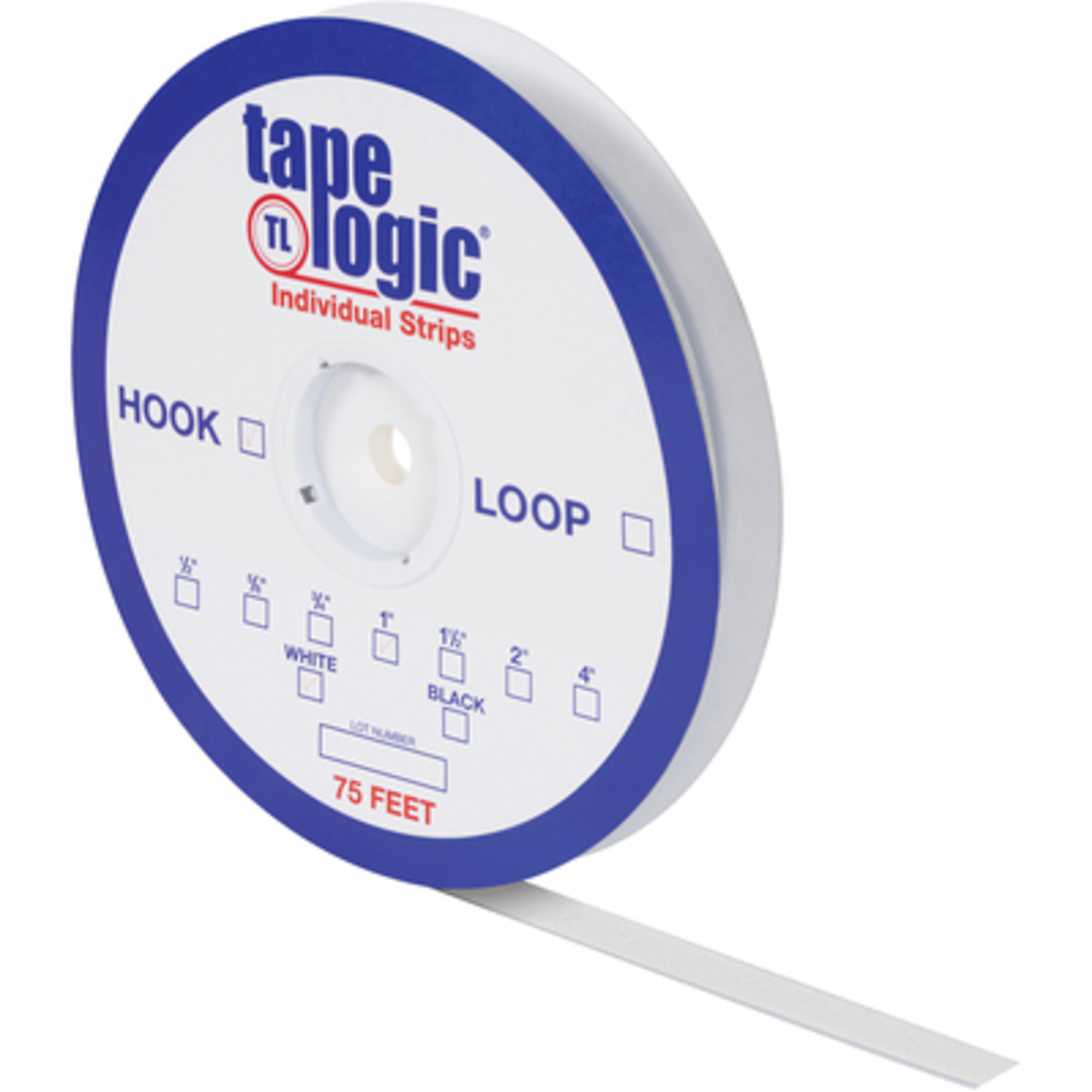 1/2in. x 75ft. Whi Hook Tape Log Ind Tape Str 1/CS, Model# HLT103 ...