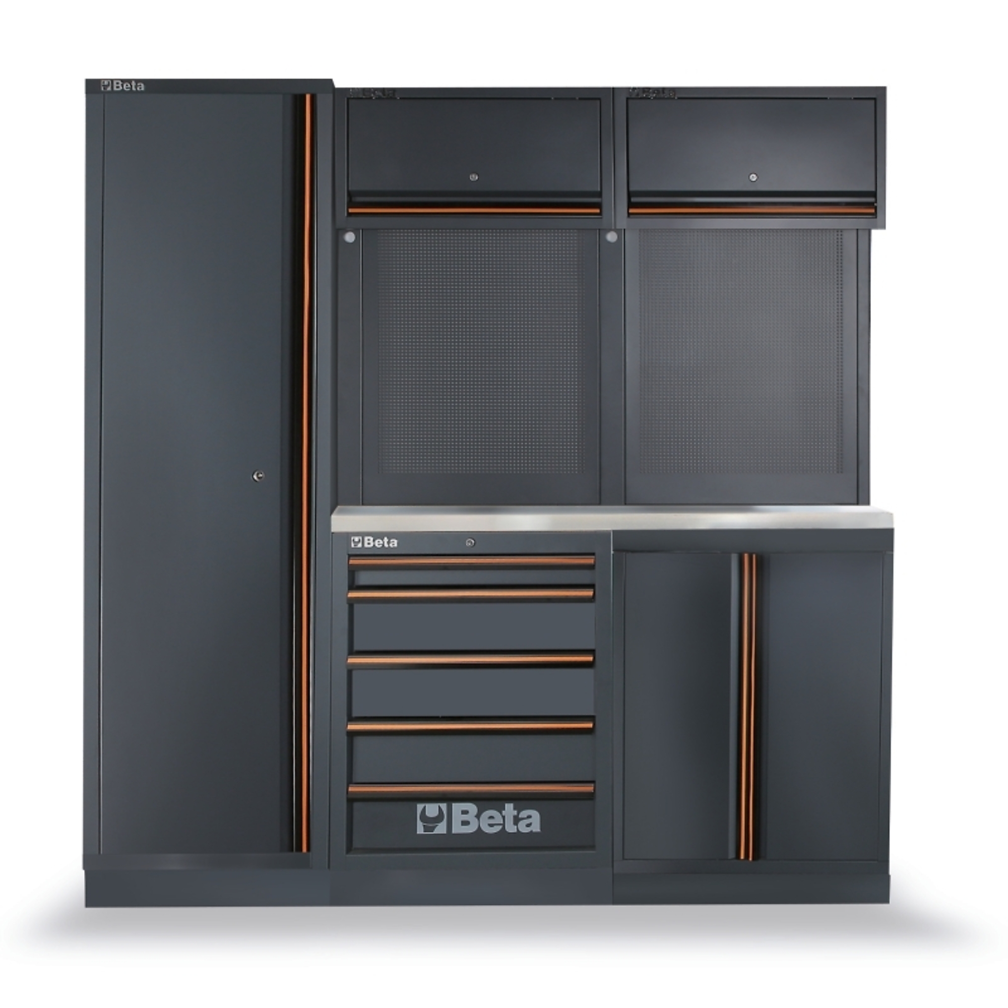 Beta, Garage Storage System with 5-Drawer Roller Cabinet, Width 77.19 ...