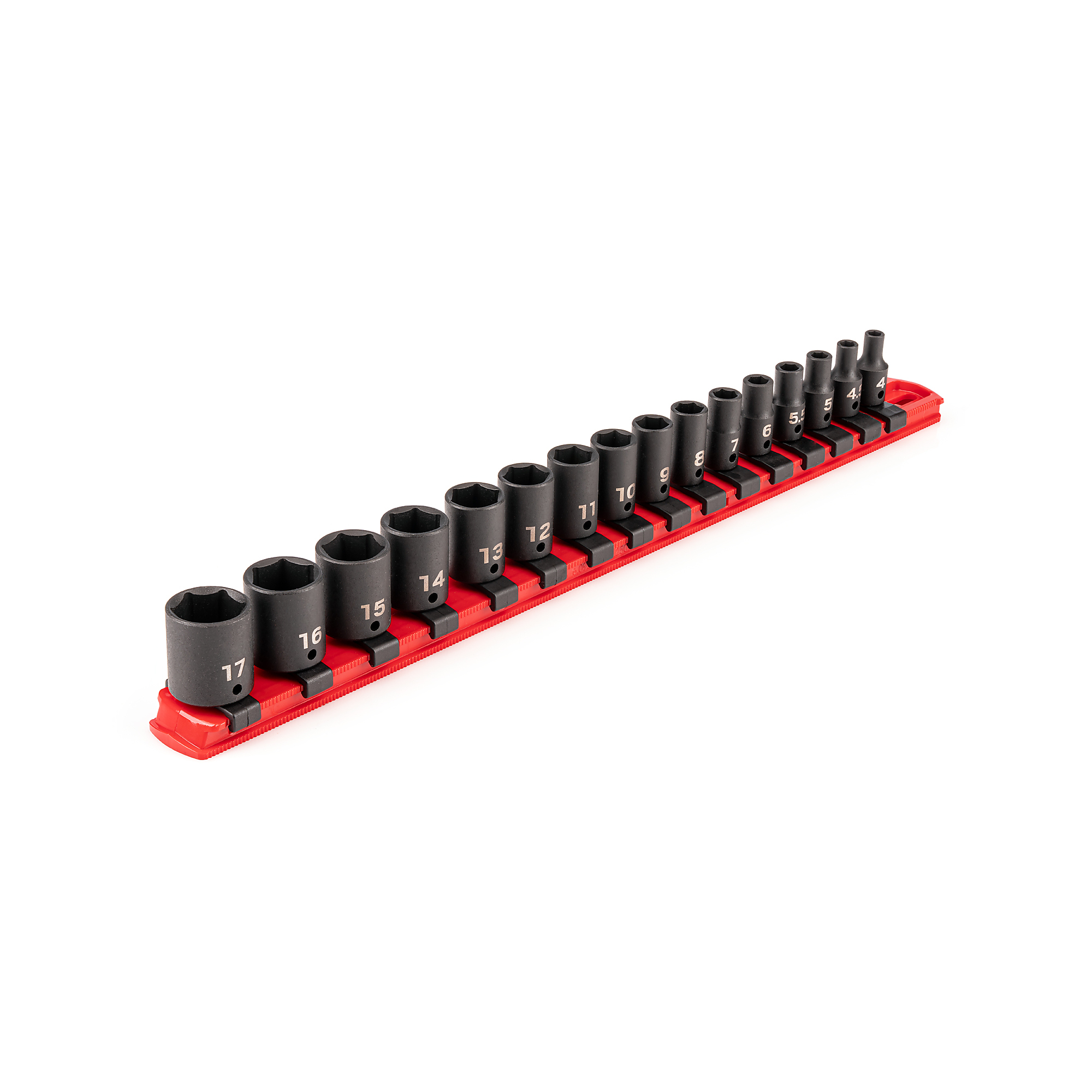 Tekton 16-Pc. 1/4in. Drive 6-Point Impact Socket Set with Rail - 4-17mm ...