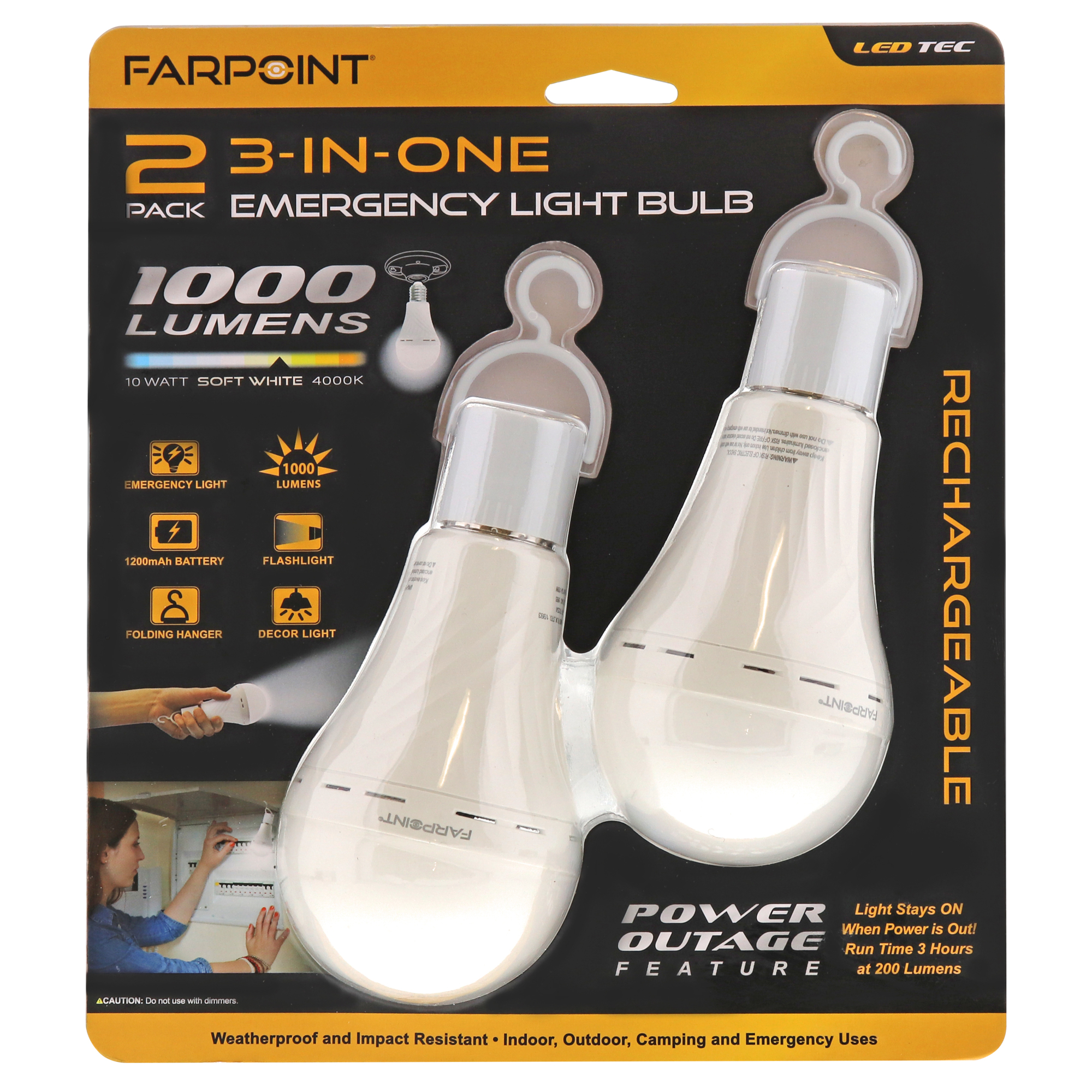 FarPoint, 3in. 1 Emergency Bulb - 2 Pack, Model# FLEB67206 | Northern Tool