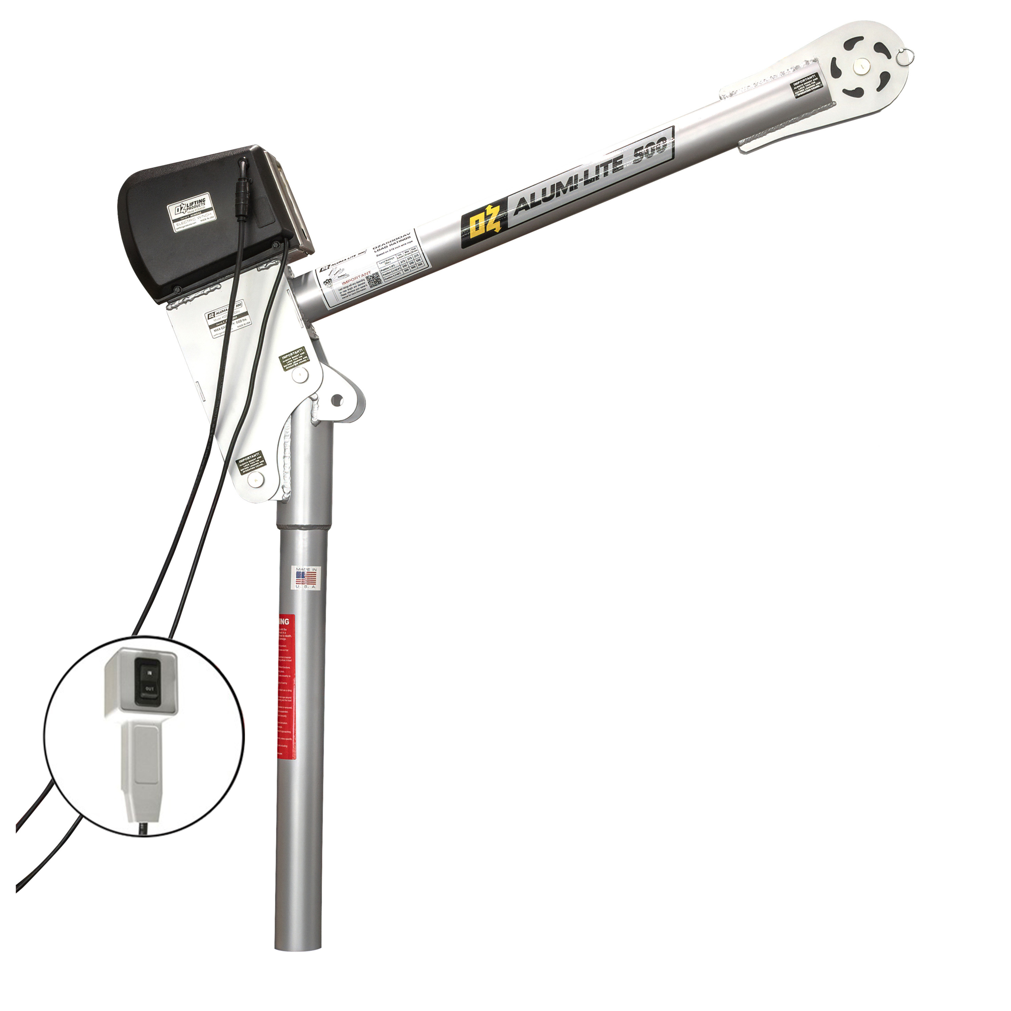 OZ Lifting Products, 500 lb Alumi-Lite davit crane with Electric winch ...