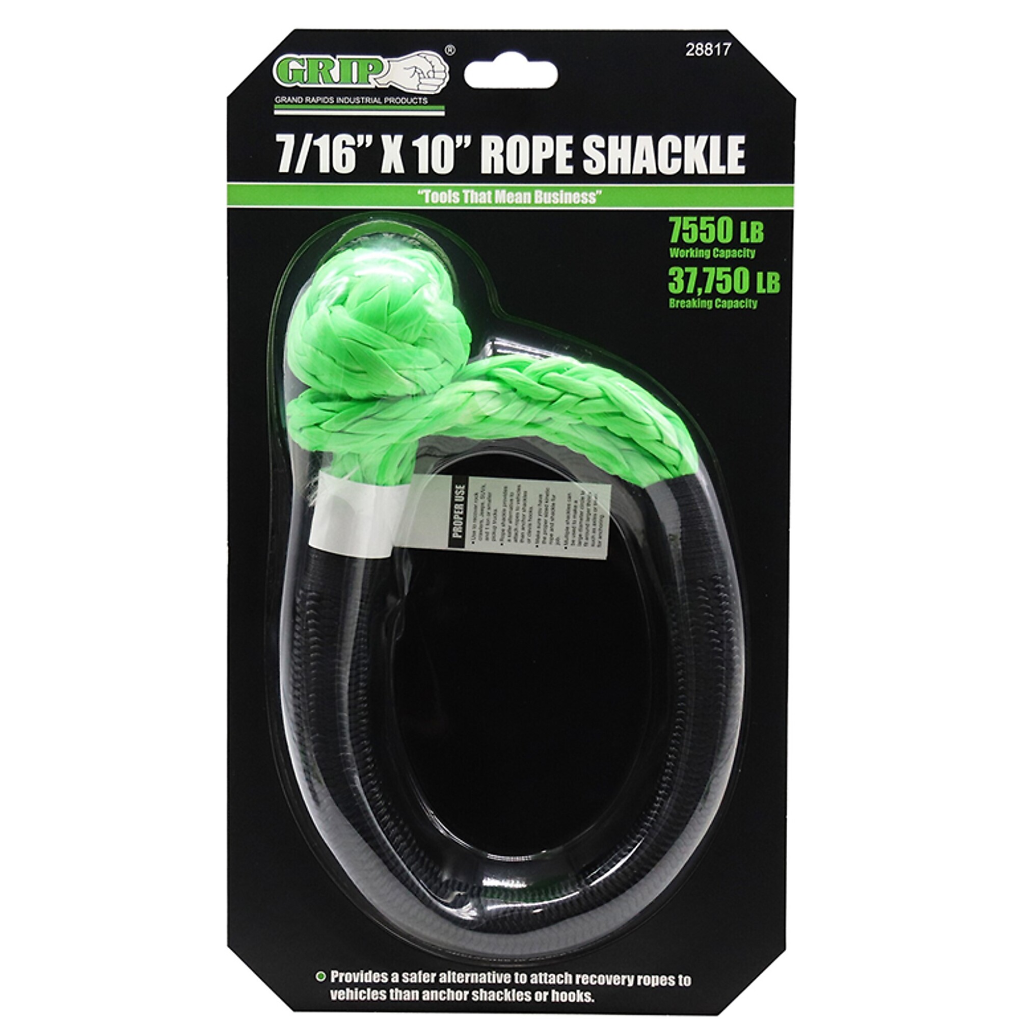 Grip 7/16in. x 10in. Rope Shackle, 7550-Lb. Working Load, Model# 28817 ...