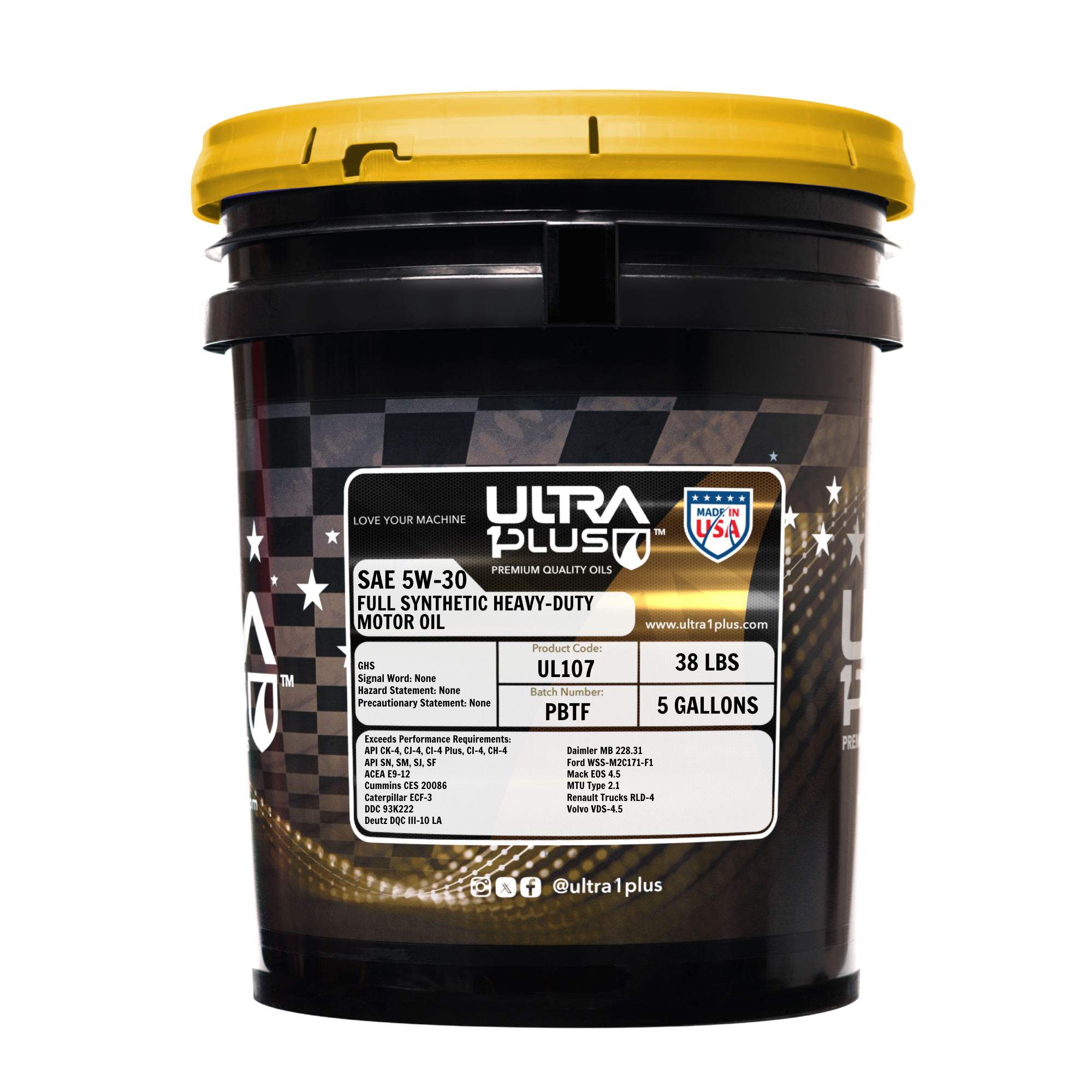 Ultra1Plus Full Synthetic Motor Oil - 5W-30, API CK-4/SN, 5 Gal., Model ...