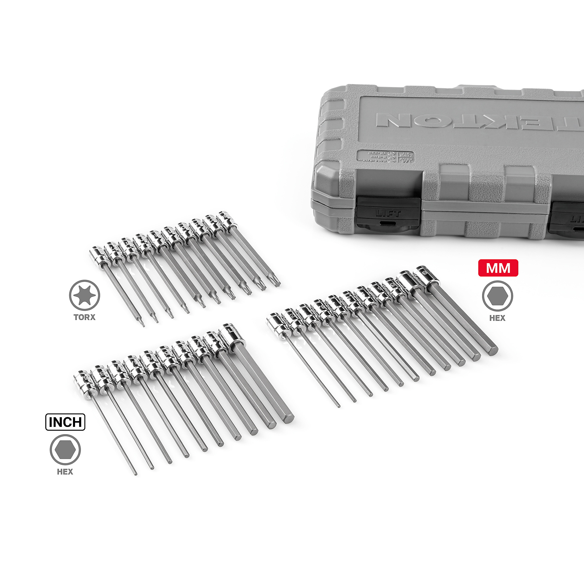 Tekton Long Hex/Torx Bit Socket Set - 1/4in. Drive, SAE/Metric, Chrome ...