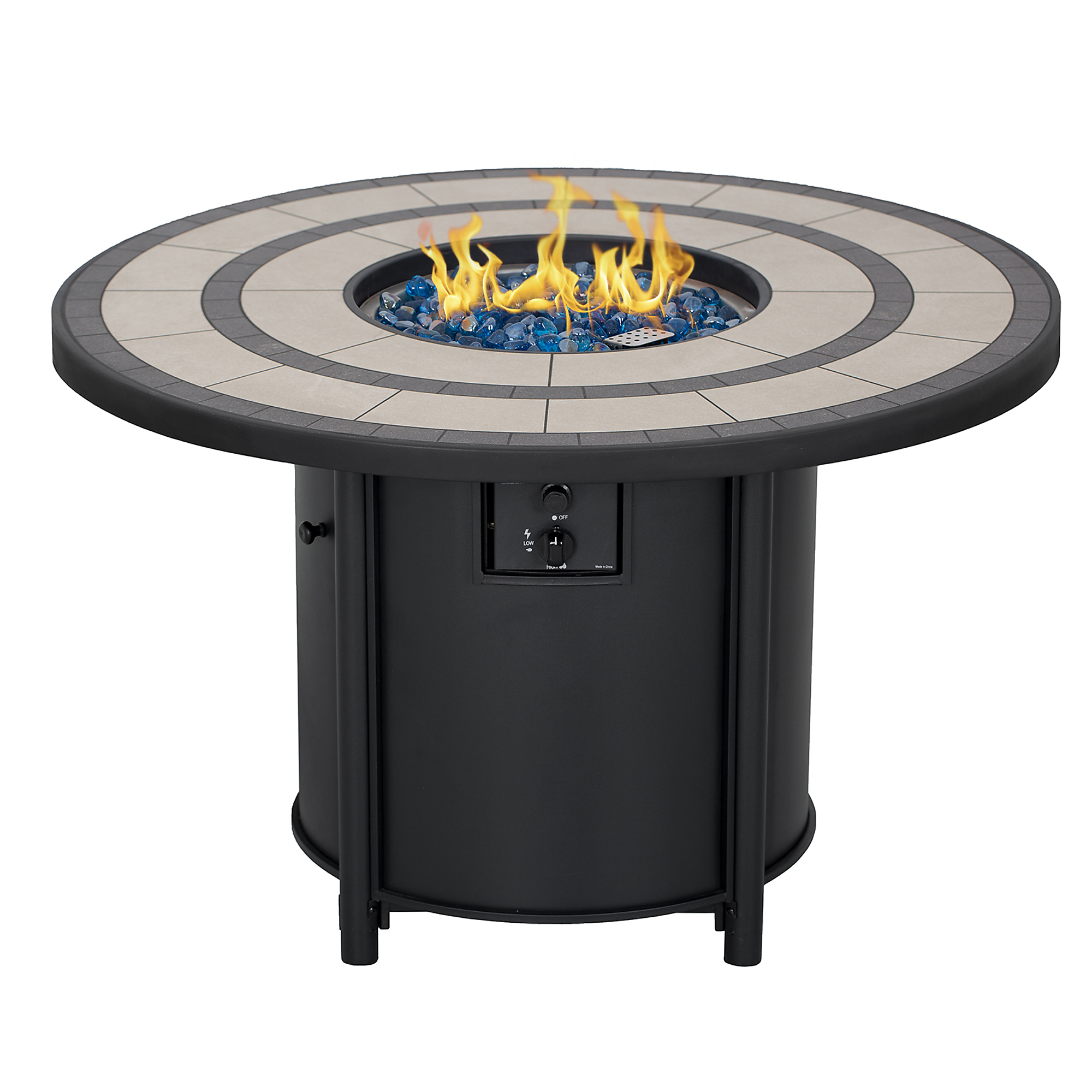 Heatmaxx, 42” Round Gas Fire Pit – Cast Stone Top, Diameter 42 in ...