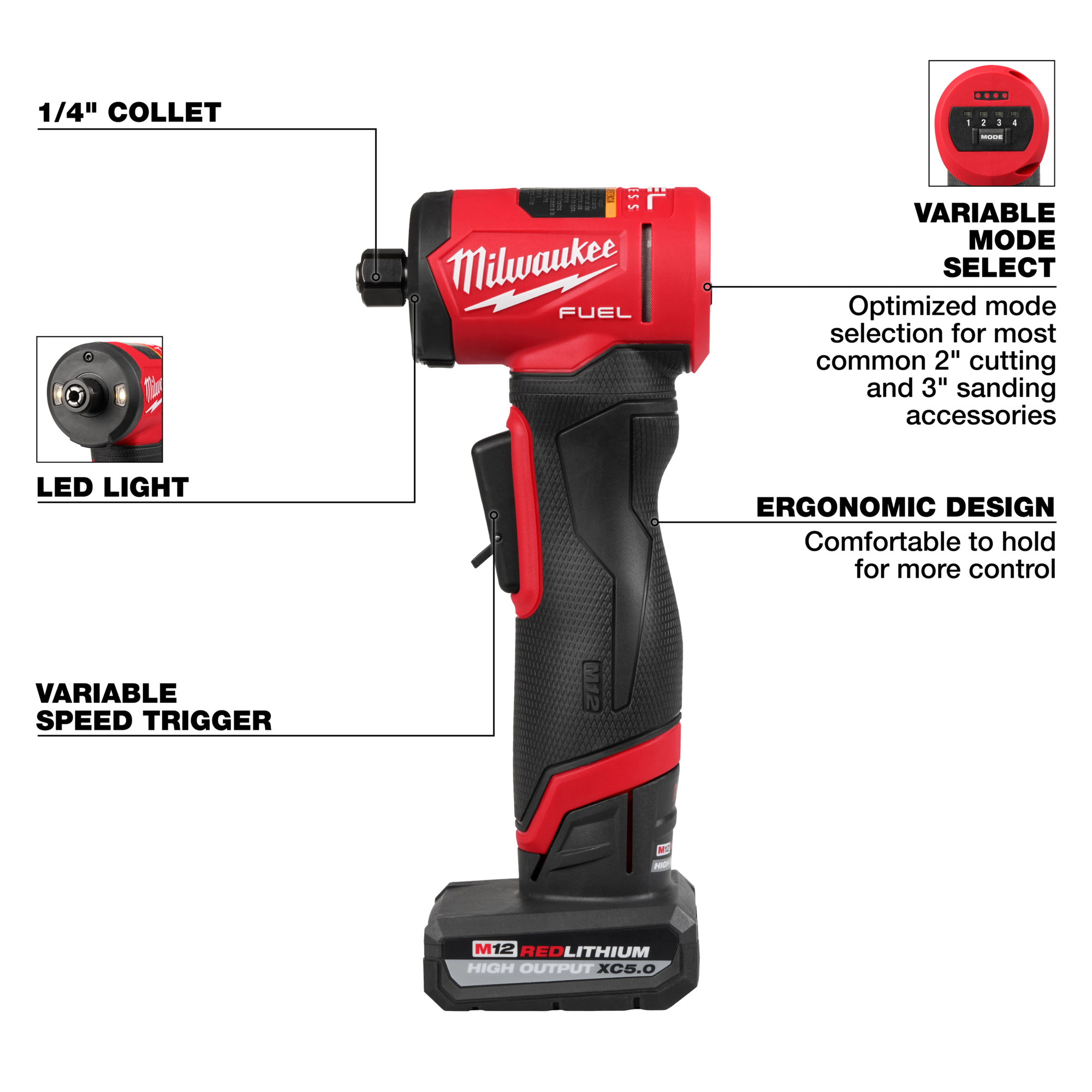 Milwaukee M12 M12 FUEL RIGHT ANGLE DIE GRINDER + FREE GOODS KIT, Chuck ...