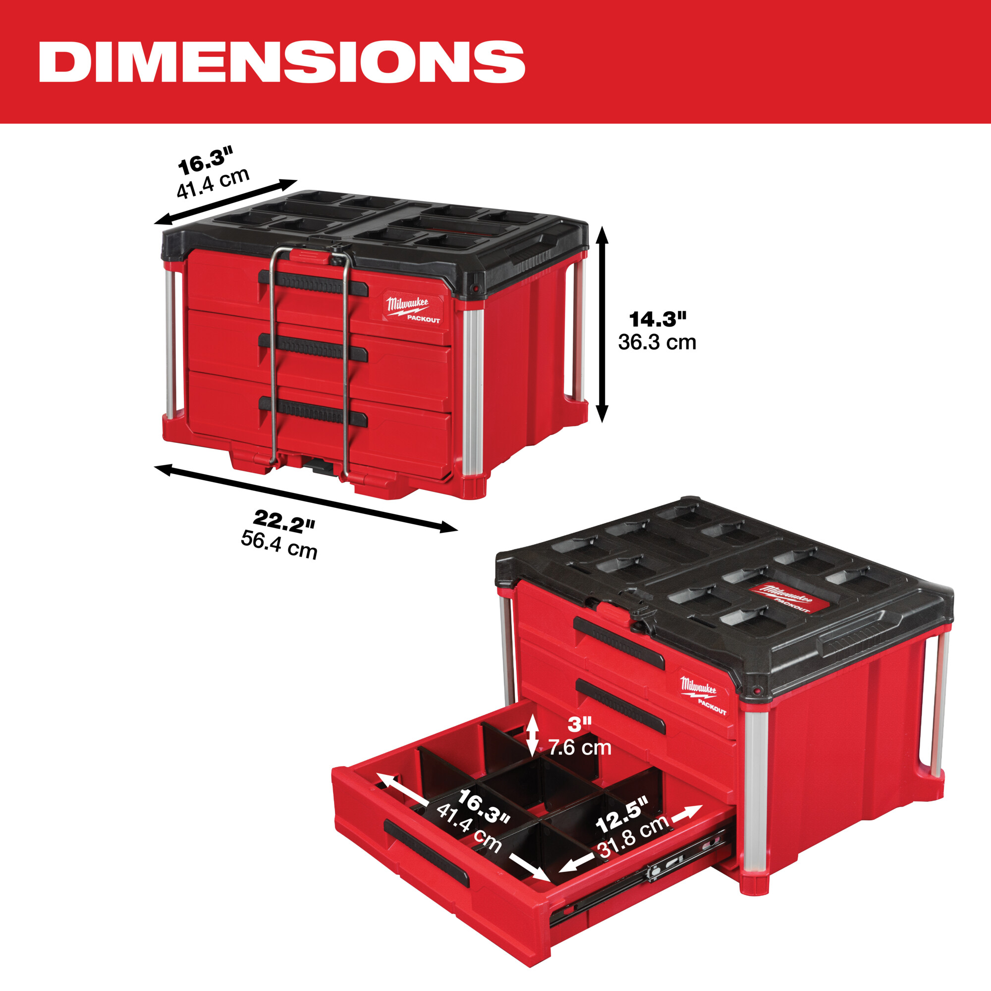 Milwaukee PACKOUT 3-Drawer Toolbox Kit with Dolly, Toolbox and Rack ...