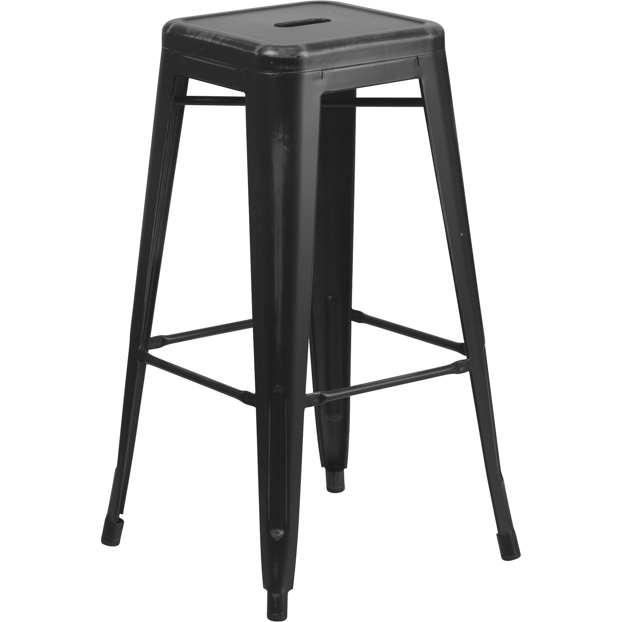 Flash Furniture Backless Distressed Metal Bar Stool — 30in.H, Black ...
