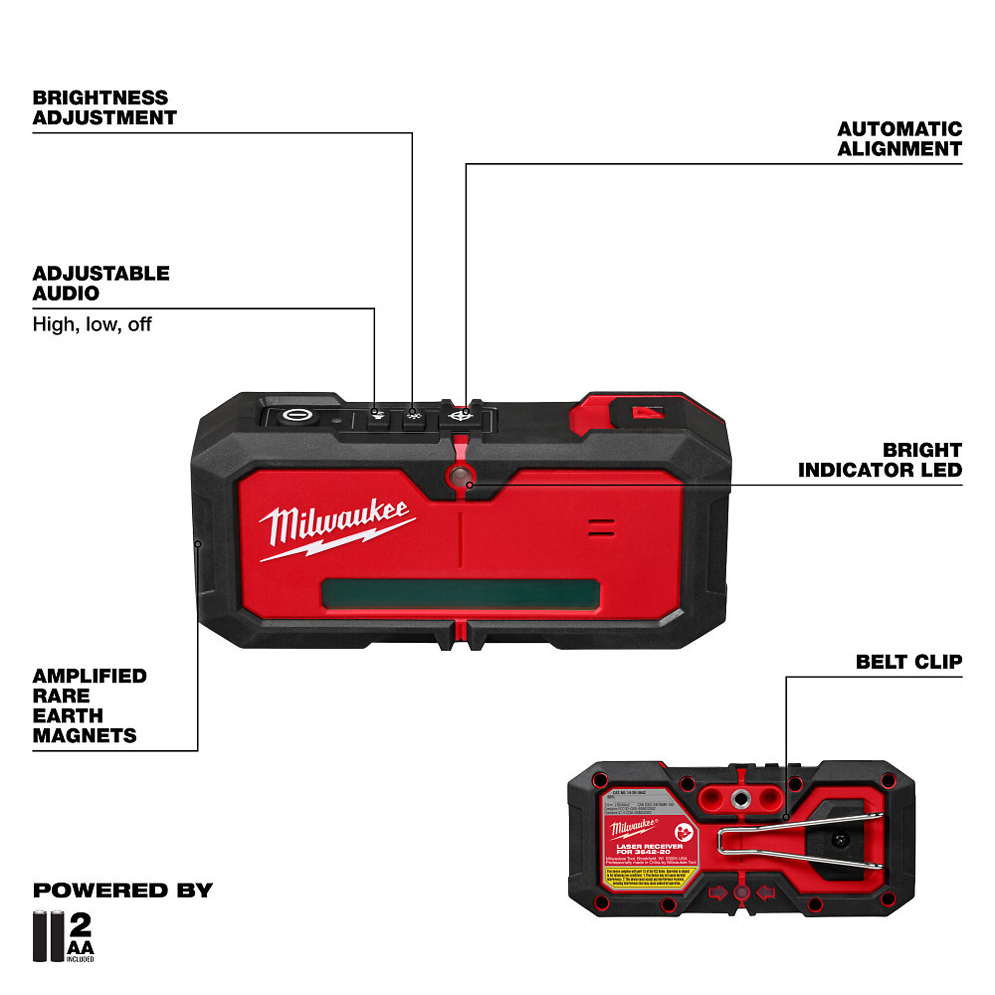Milwaukee M12™ Green 360° 3-Plane Laser w/Automatic Alignment & Receiver, Model# 3642-21 ...