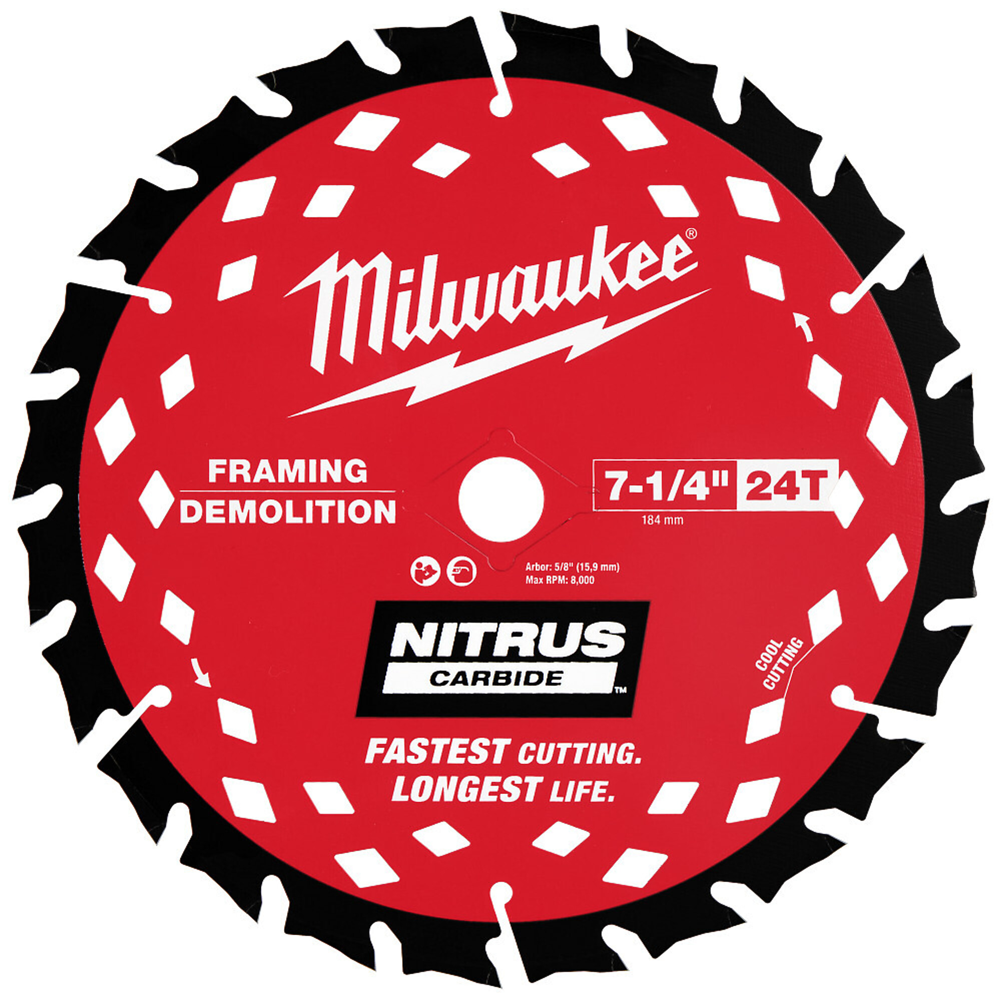 Milwaukee 7-1/4” 24T NITRUS™ Carbide Framing & Demolition Circular Saw ...