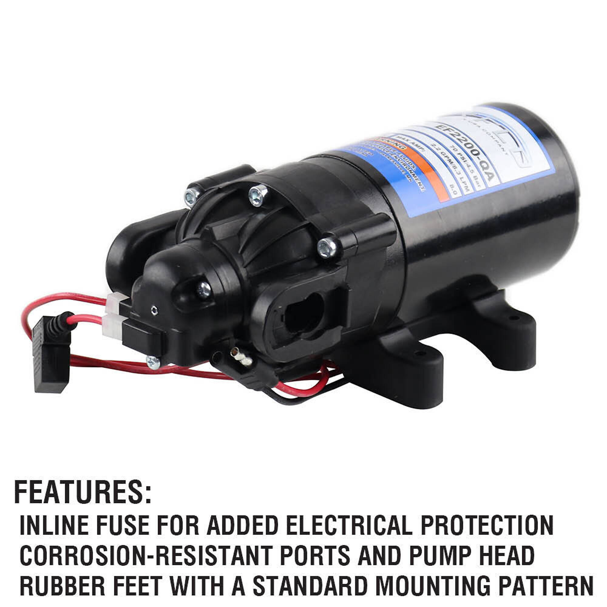 Everflo 12V On-Demand Diaphragm Pump - 2.2GPM, 70 PSI Max, 3/4\" QA ...