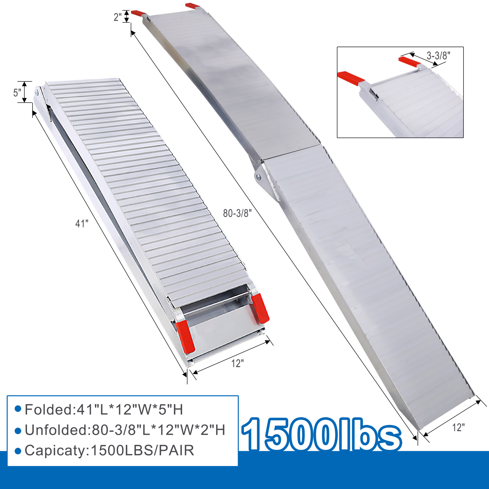 Aluminum Truck Ramps 80\"x12\", 1500 LBS Folding Loading Ramps, 2PCS ...
