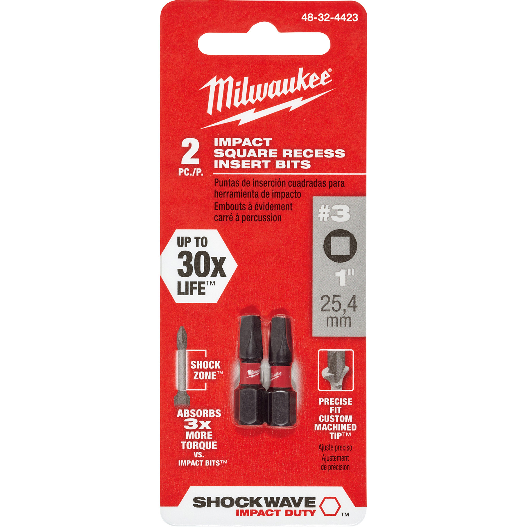 Milwaukee Shockwave Impact Duty Driver Bit, 2-Pack, 1in., Square Recess ...
