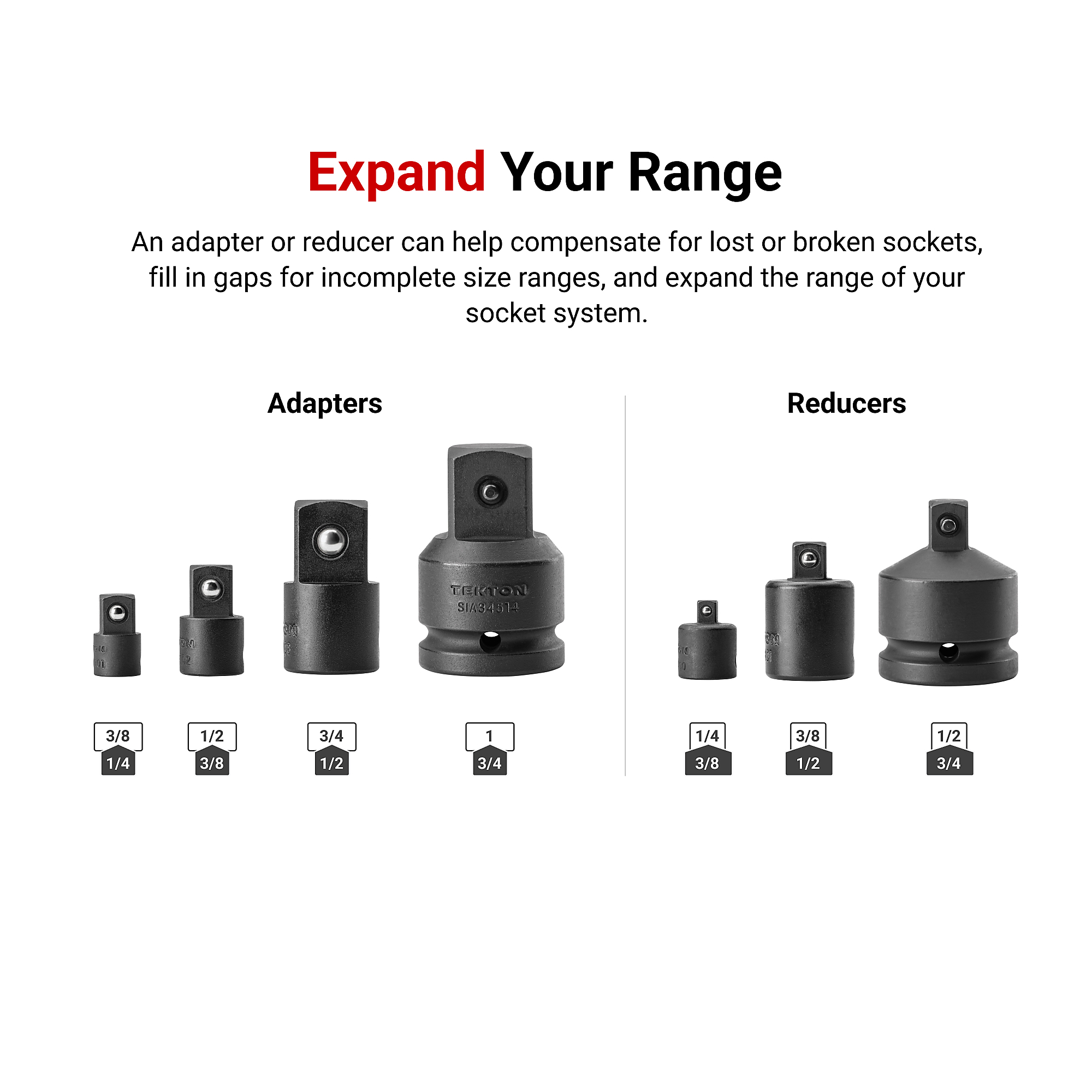 TEKTON 1/4, 3/8, 1/2, 3/4 Inch Drive Impact Adapter/Reducer Set with ...