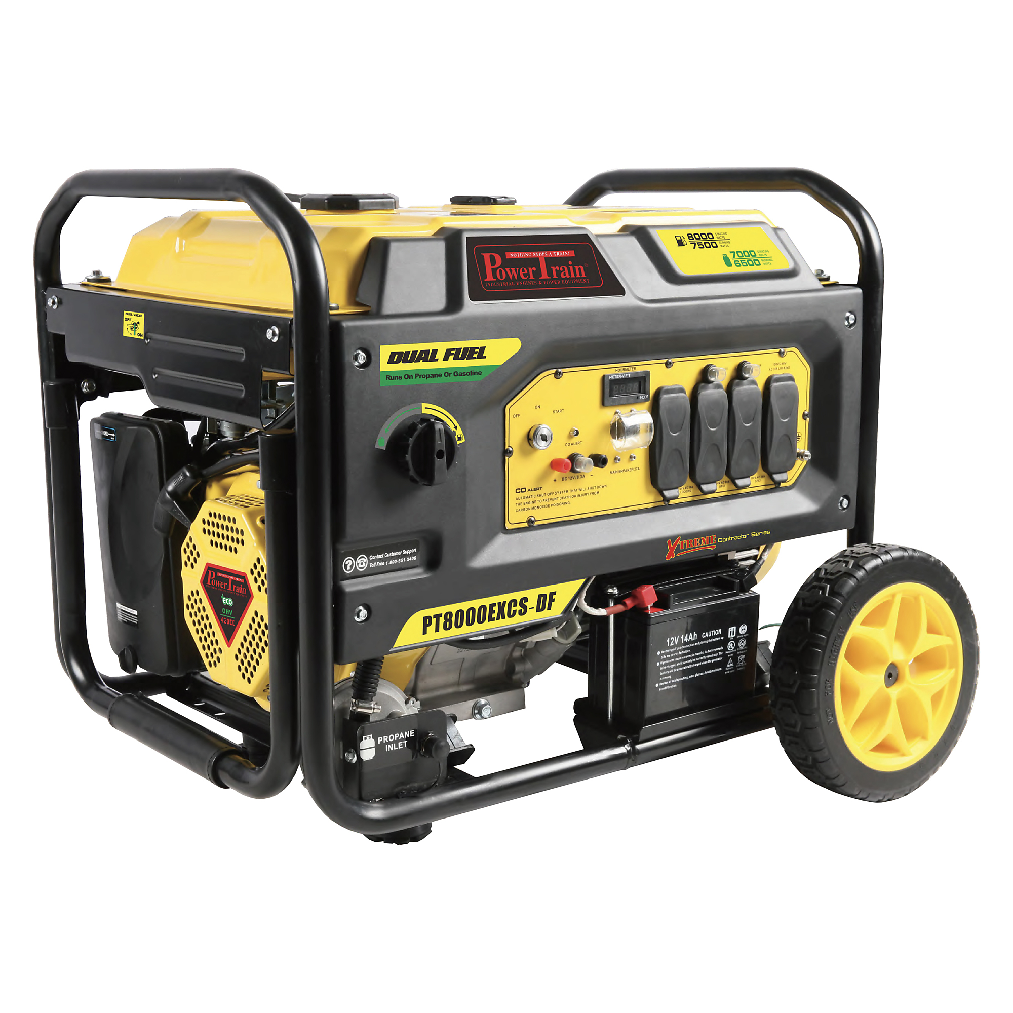 POWERTRAIN 8000 WATT DUAL FUEL GENERATOR W/ PROPANE REGULATOR, PLUGS ...