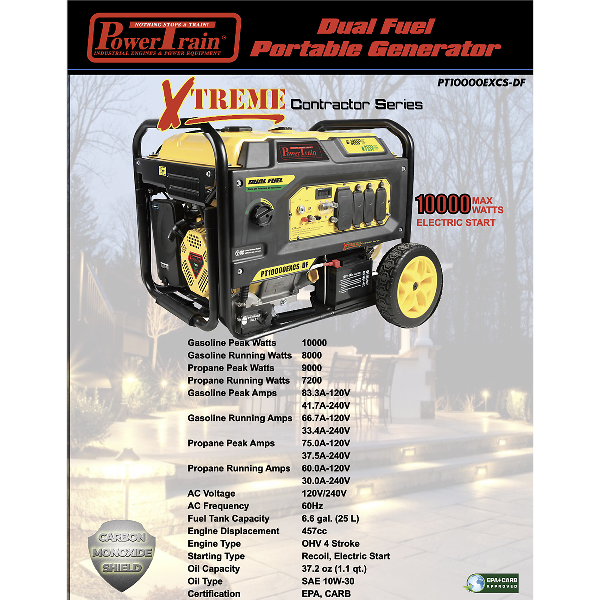 POWERTRAIN 10000 WATT DUAL FUEL GENERATOR W/ PROPANE REGULATOR, PLUGS ...