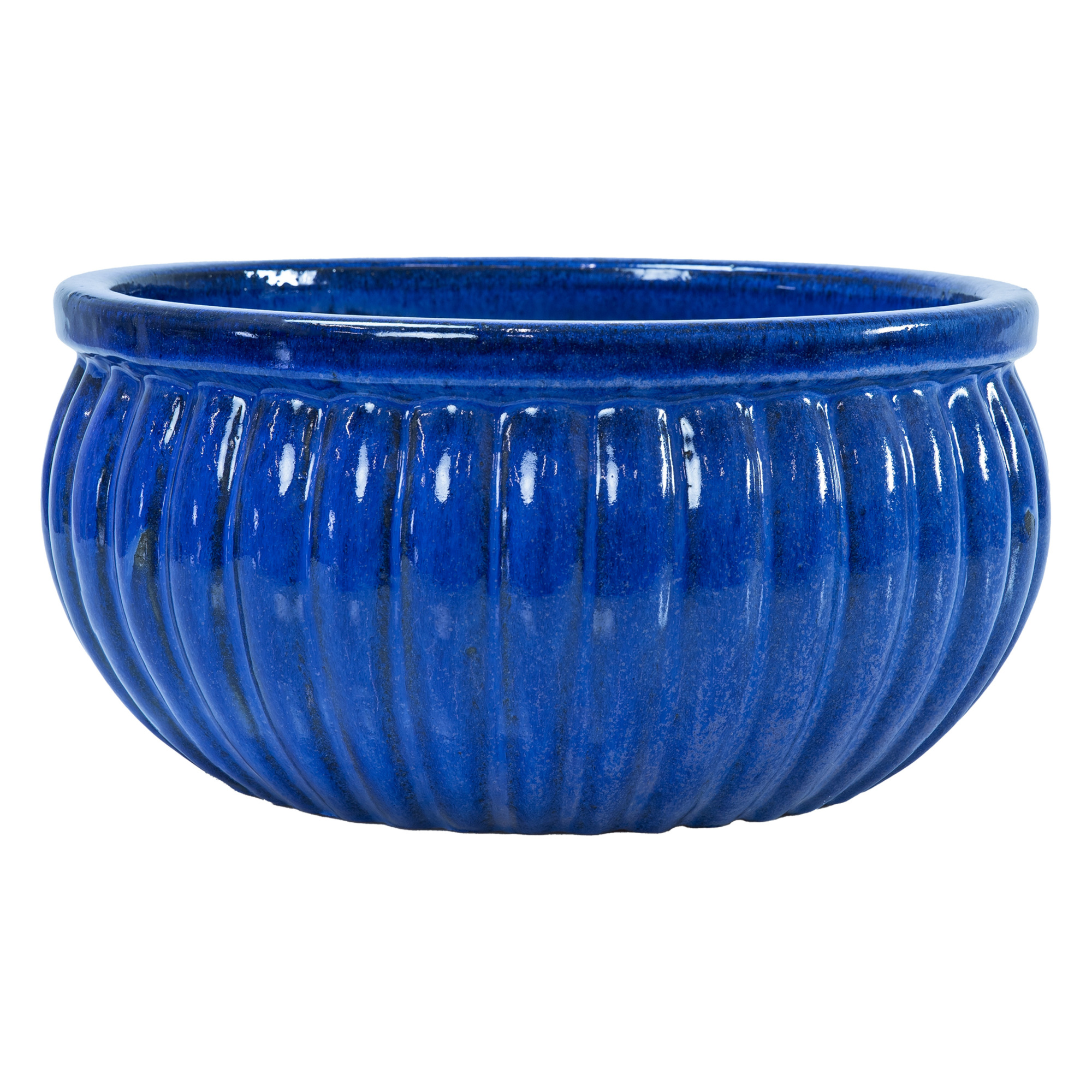Sunnydaze Ceramic Ribbed Planter Bowl - Imperial Blue - 14.5\" Round ...