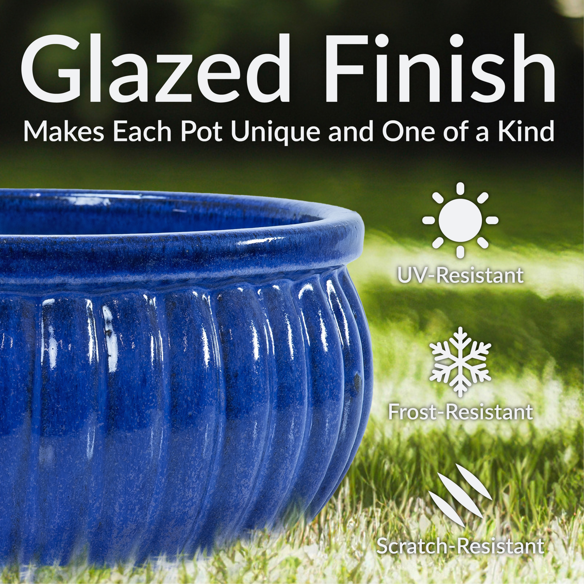 Sunnydaze Ceramic Ribbed Planter Bowl - Imperial Blue - 14.5\" Round ...