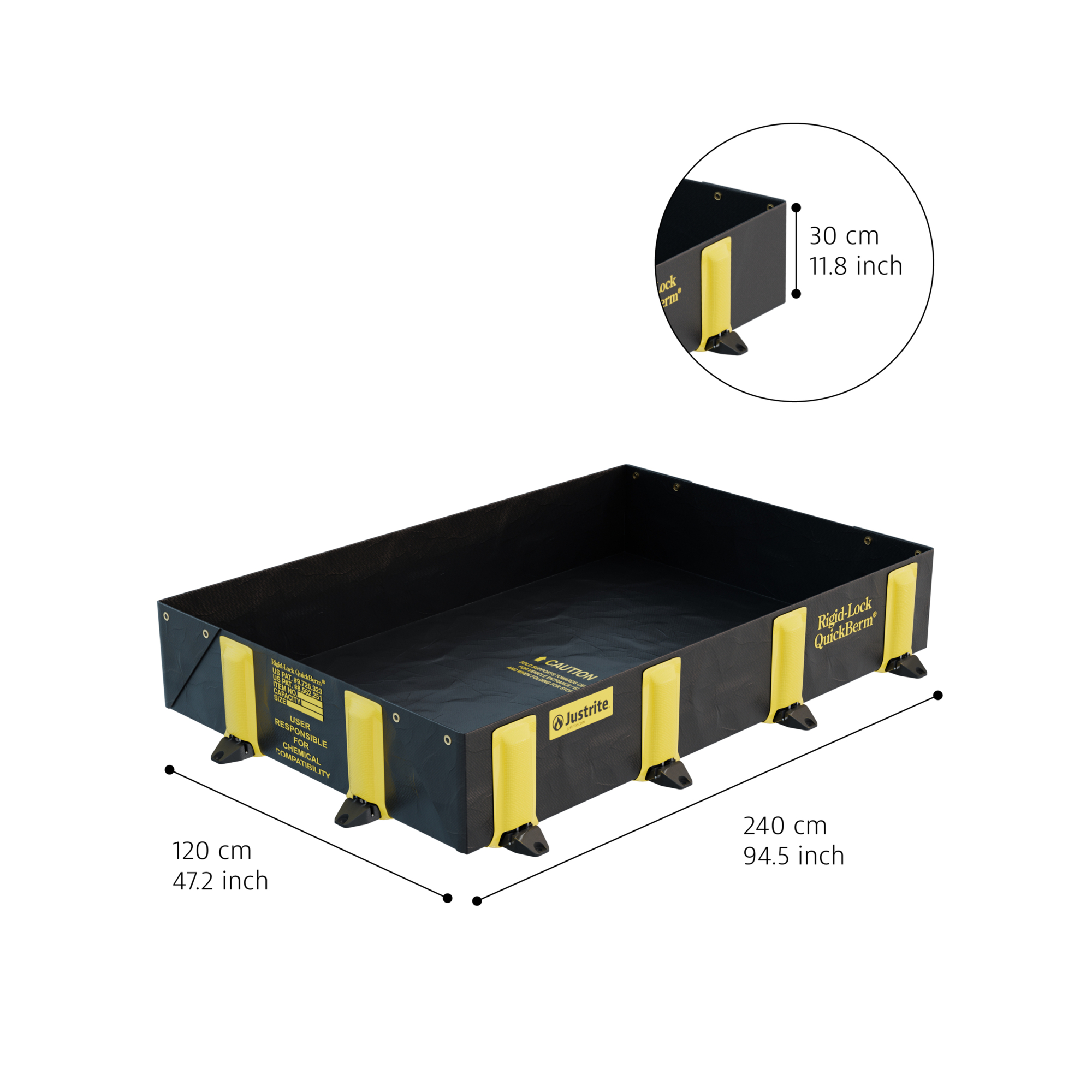 Justrite 4' x 8' x 12\", 235 Gallon Spill Capacity, Drive Over Berm ...