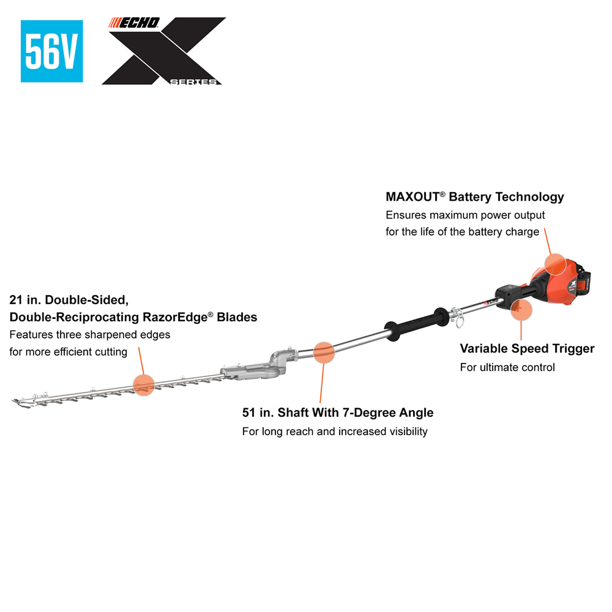 ECHO X Series, 56V Battery System, Battery-Powered Shafted Hedge ...