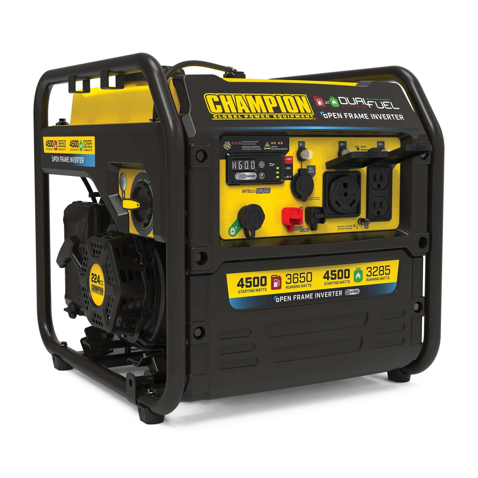 Champion 4500-Watt Electric Start Dual Fuel RV Ready Portable Open ...