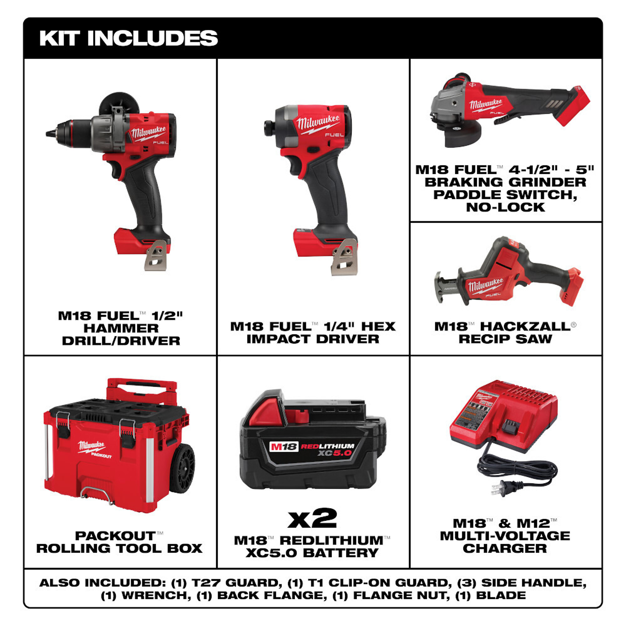 Milwaukee M18 FUEL 4-Tool Combo Kit with Hammer Drill, Impact Driver ...