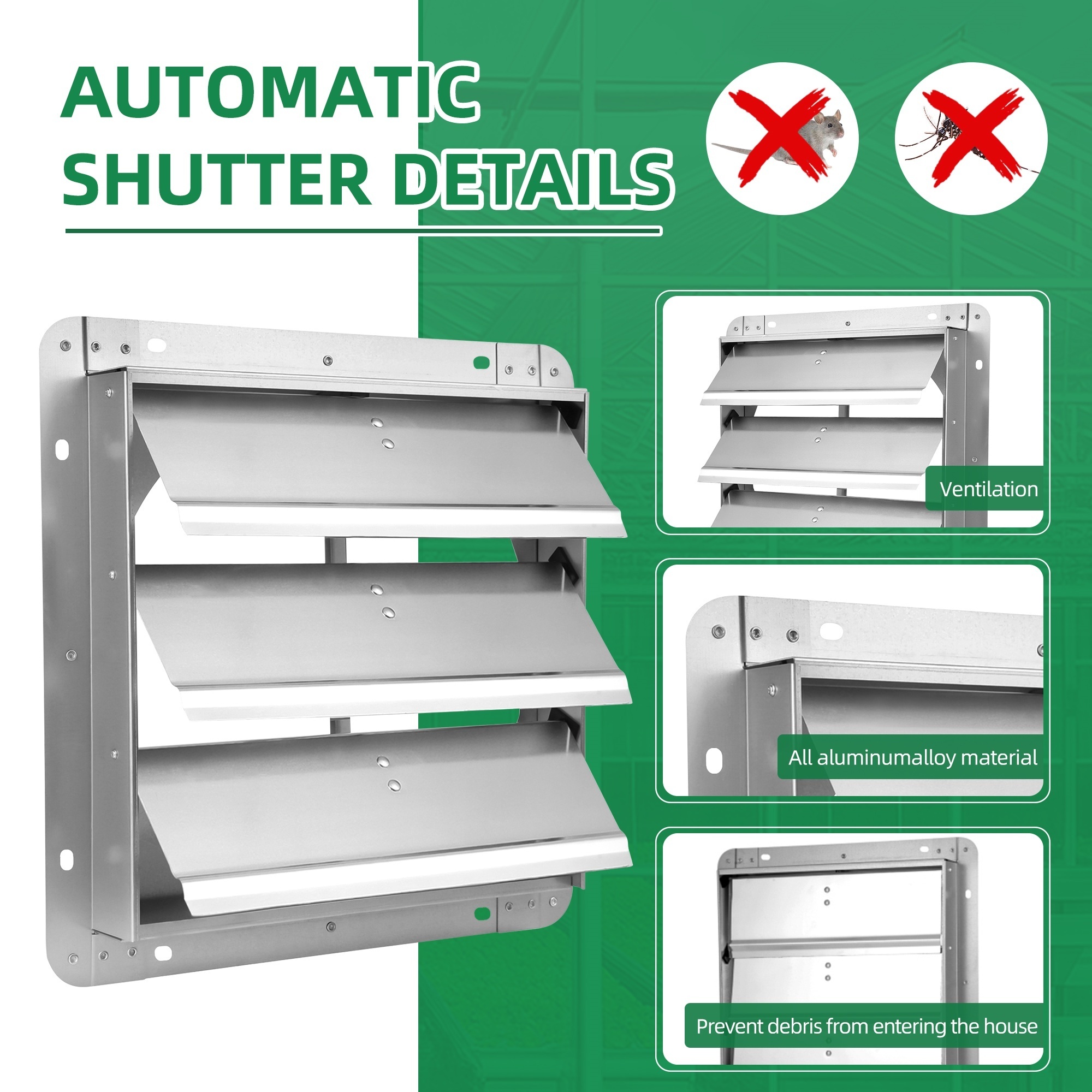 EdenDirect Square Aluminum Automatic Gravity Shutter Louver Vent — 17in ...