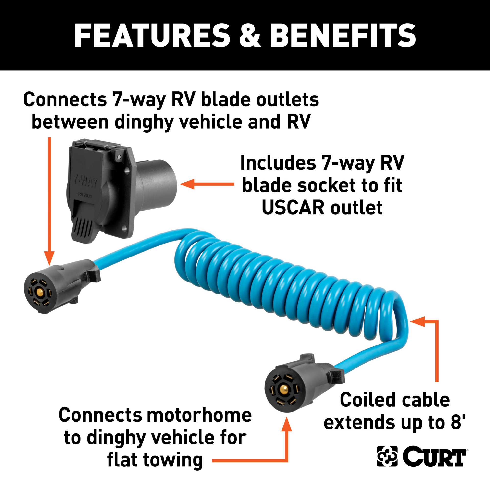 Curt Manufacturing 8-Foot Flat Towing 7-Way RV Blade Wiring Extension ...