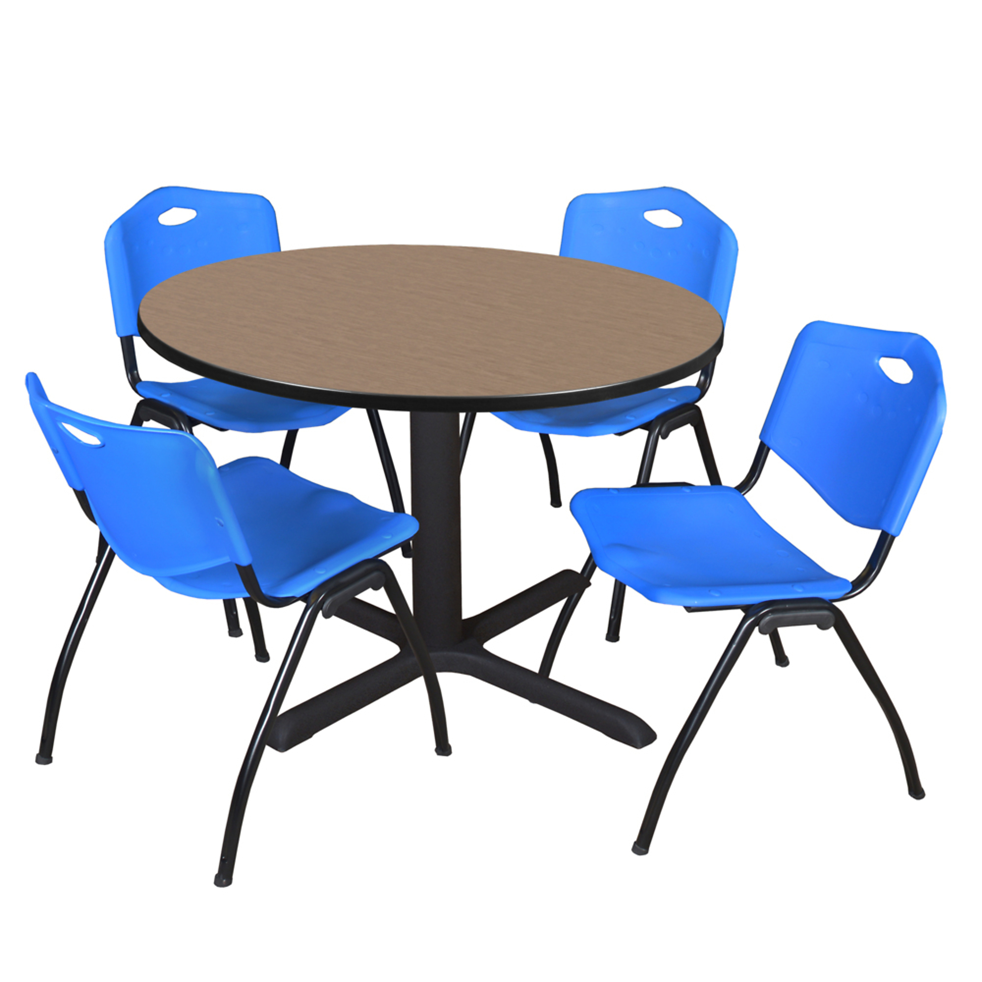 Regency Cain 48 in. Round Breakroom Table- Noble Oak & 4 M Stack Chairs ...
