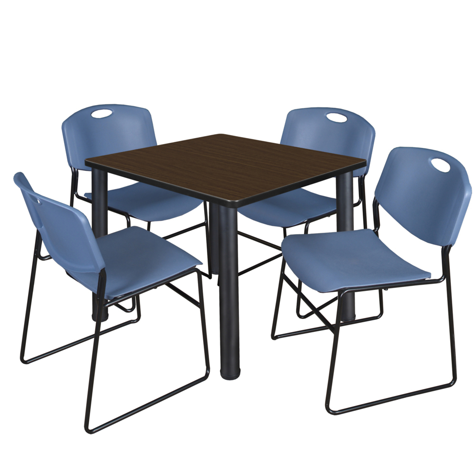 Kee 42\" Square Breakroom Table- Neo Walnut/ Black & 4 Zeng Stack ...