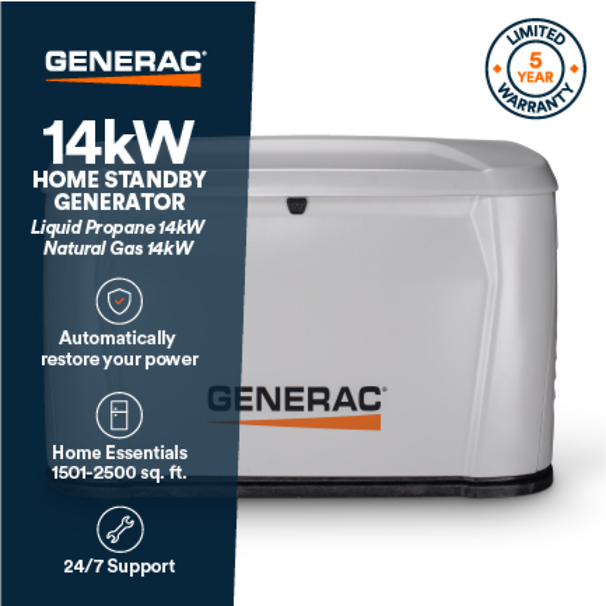 Generac 14kW Home Standby Generator, cellular connectivity, easy to use ...