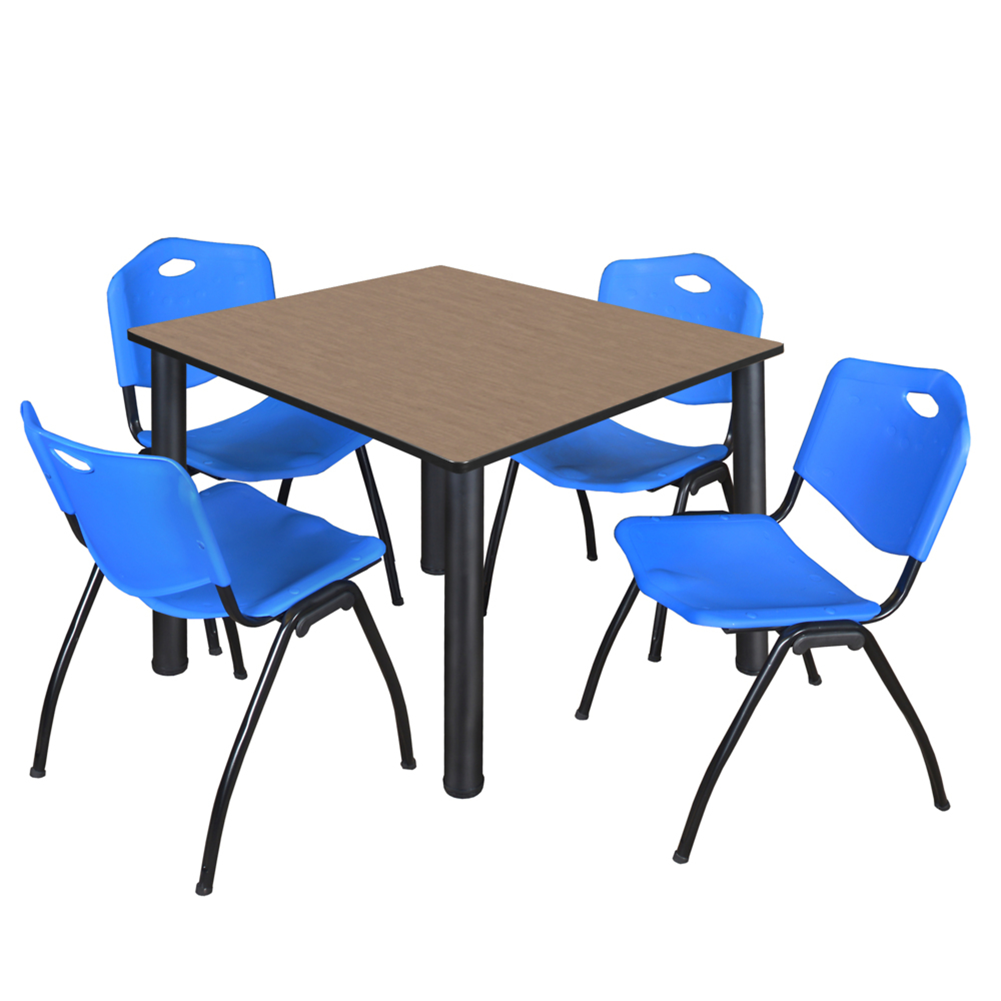 Kee 48\" Square Breakroom Table- Noble Oak/ Black & 4 'M' Stack Chairs ...