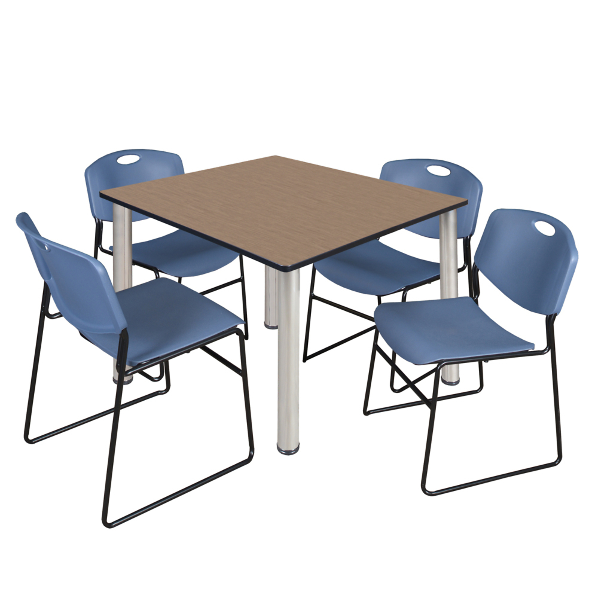 Kee 48\" Square Breakroom Table- Noble Oak/ Chrome & 4 Zeng Stack ...