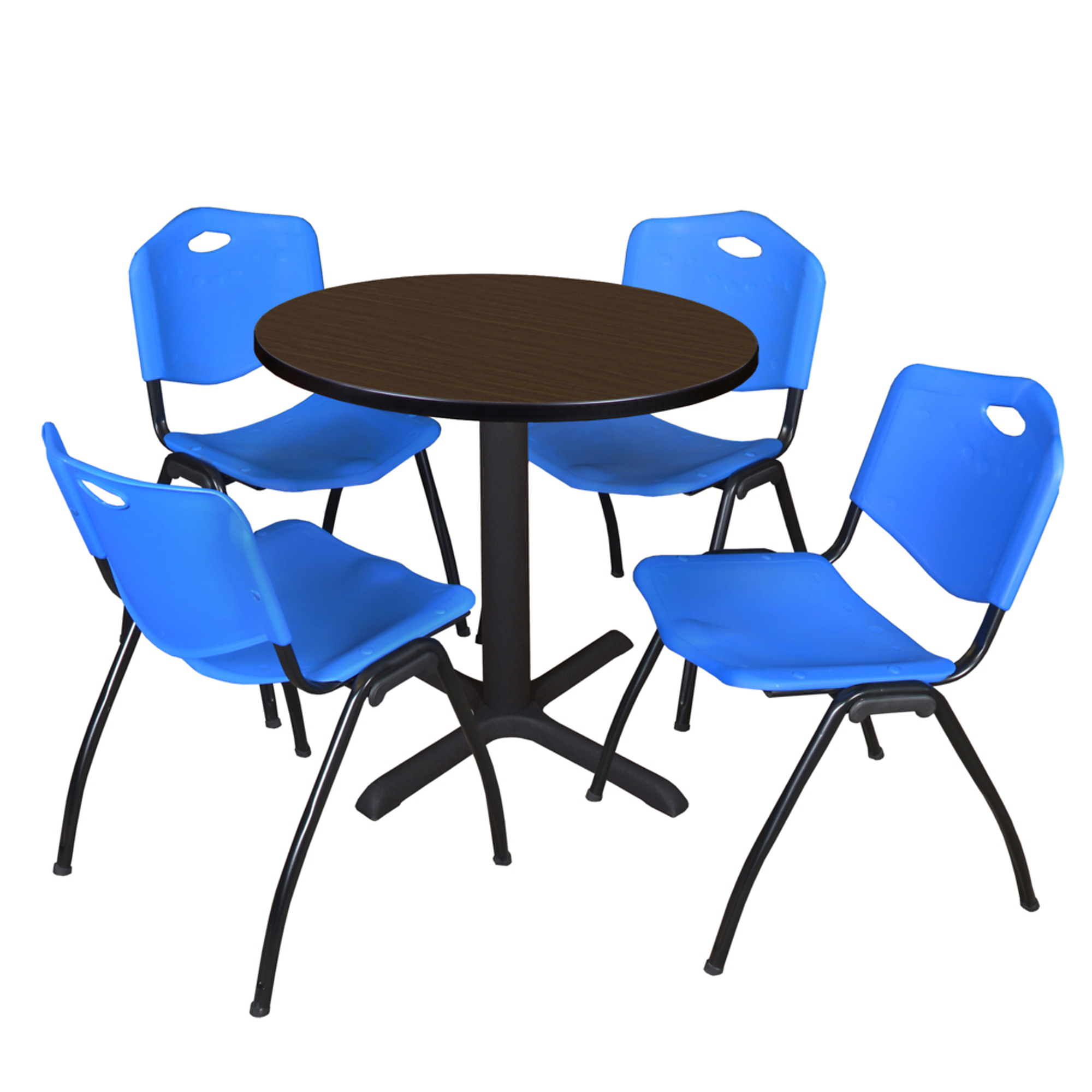 Regency Cain 30 in. Round Breakroom Table- Neo Walnut & 4 M Stack ...