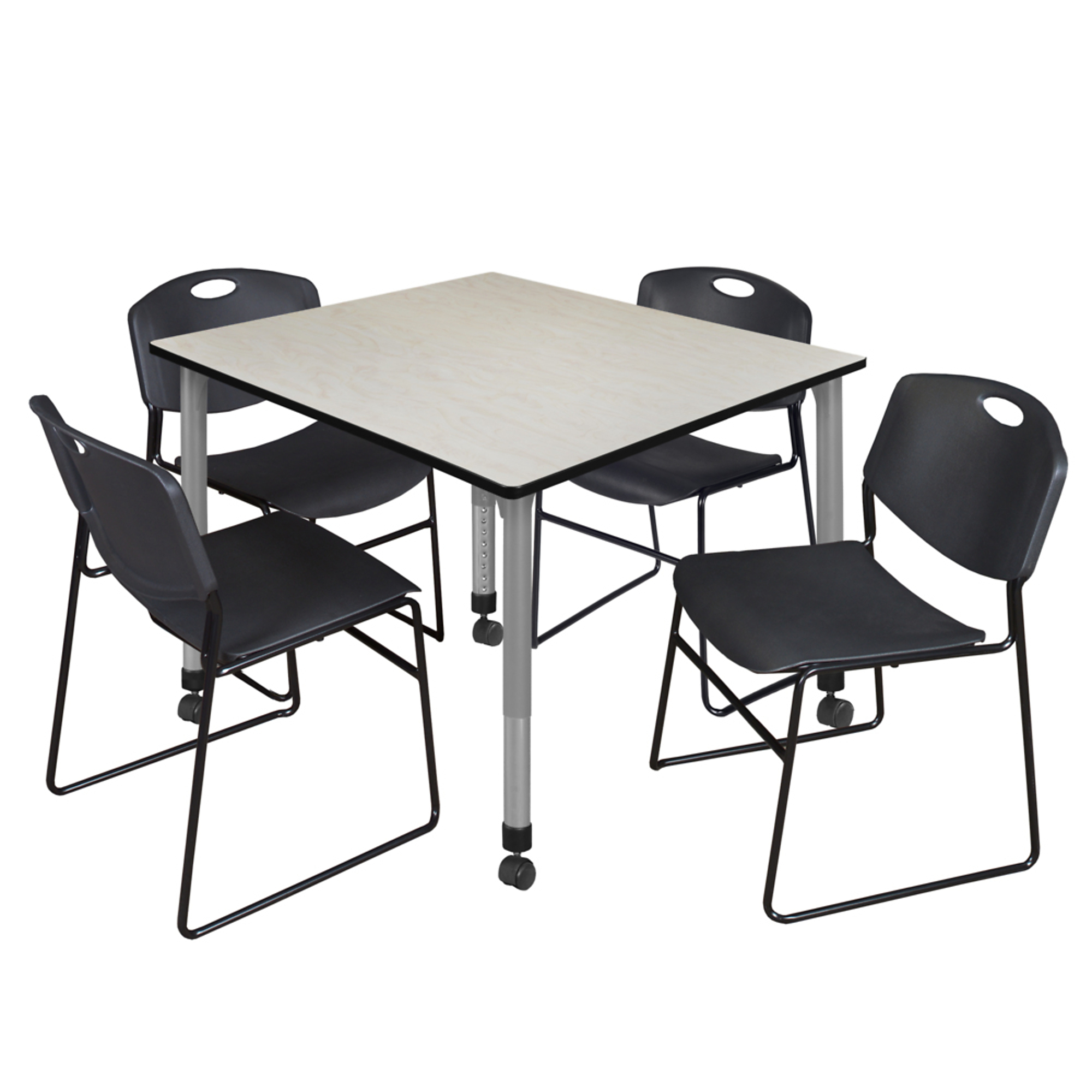 Regency Kee 48 in. Square Mobile Adjustable Classroom Table- Maple & 4 ...