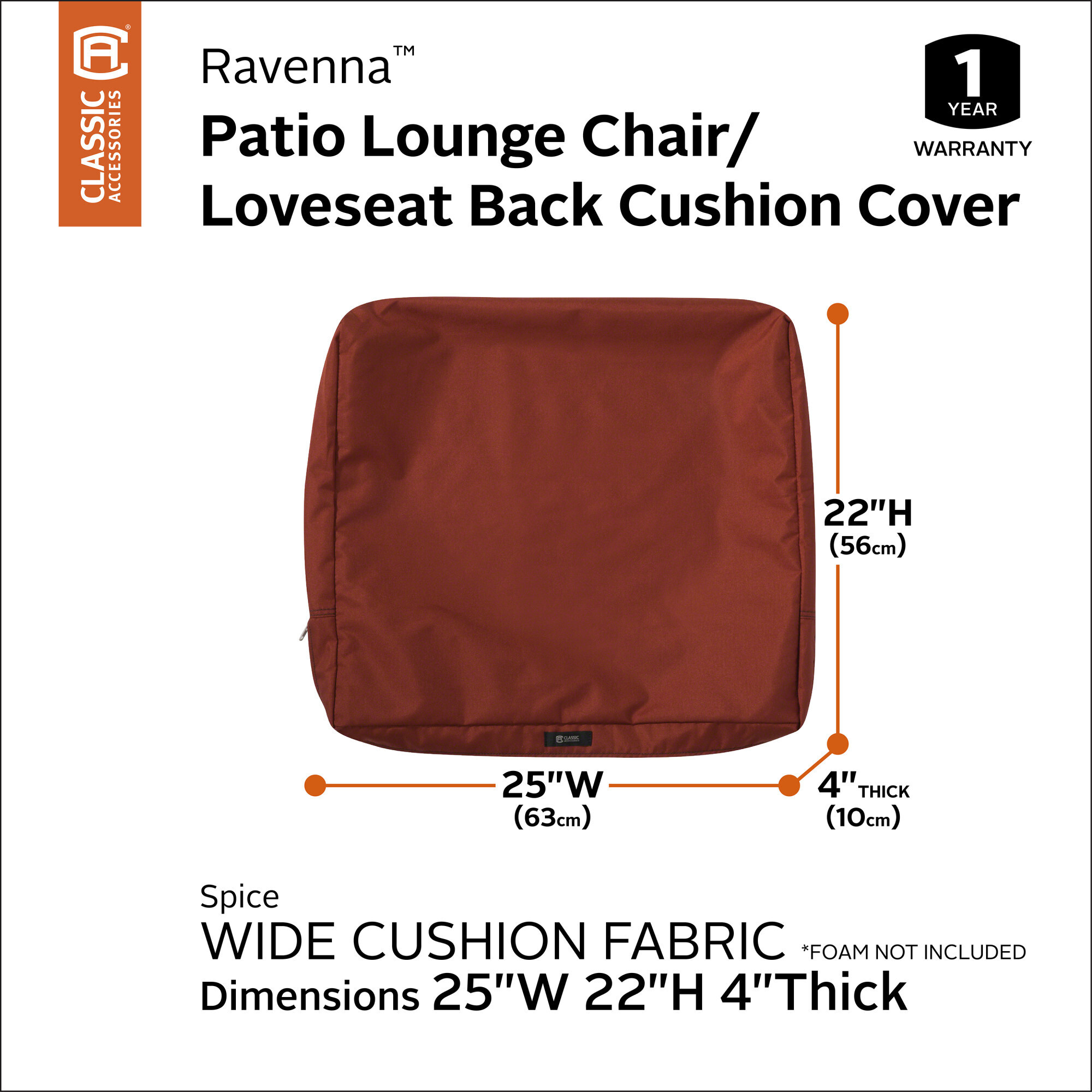 Classic Accessories Ravenna Outdoor Weatherproof Cushion Cover, 25 x 22 ...