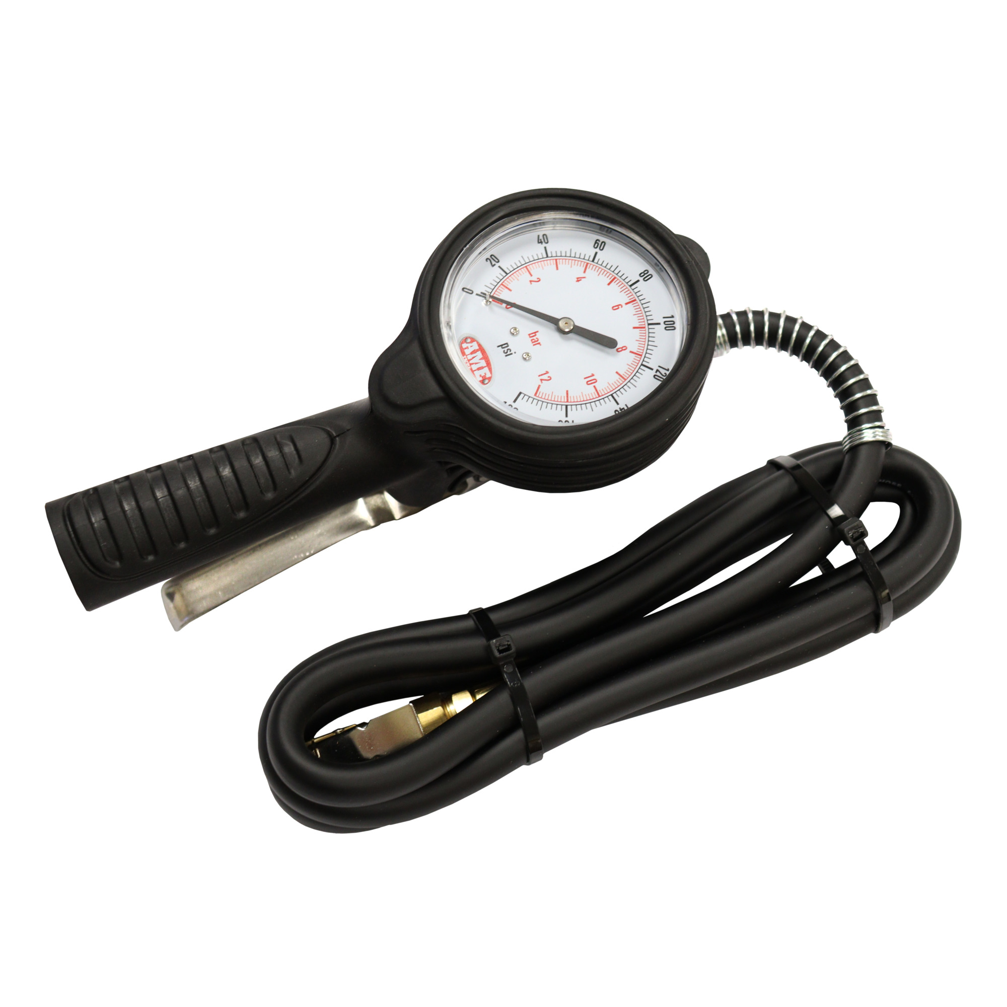 AME 24846 Analog Inflation Gauge — 6ft. Hose, Clip-On Chuck, 0–175 PSI Range, 3-in-1 Inflate ...