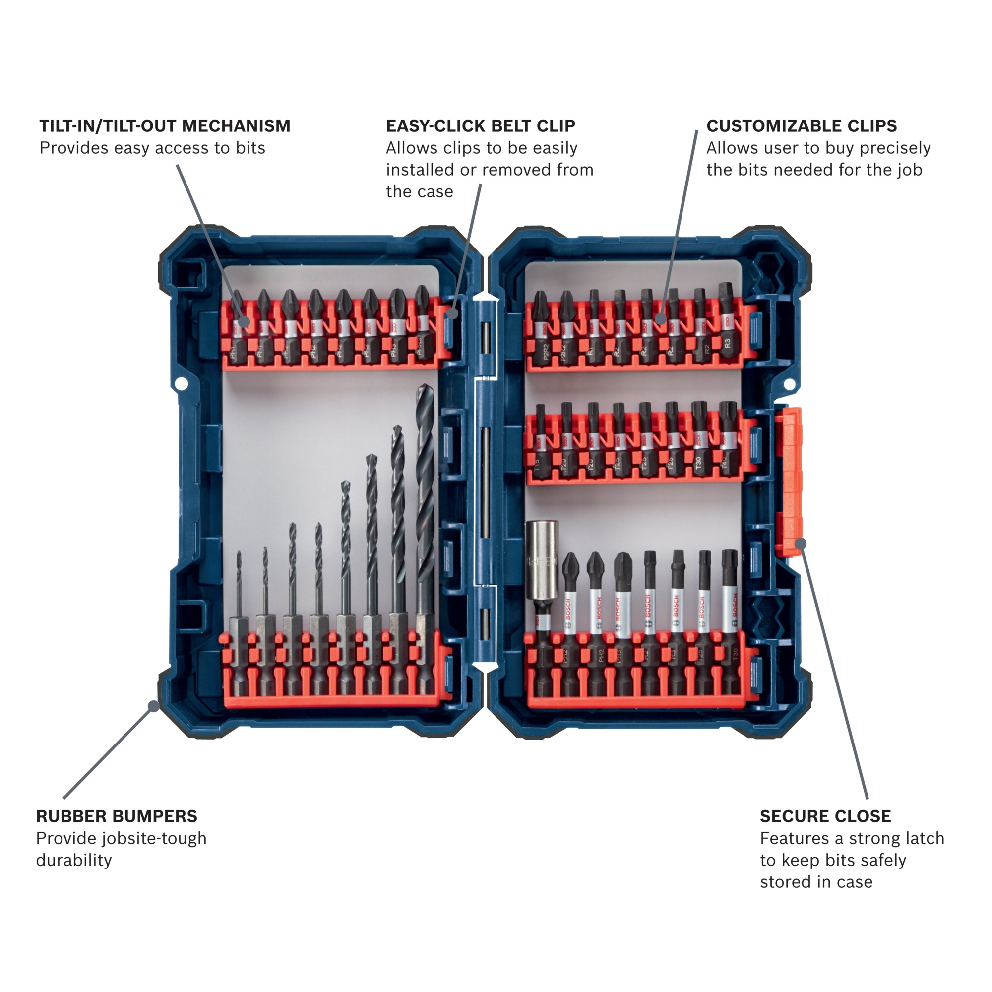 Bosch Impact Tough Drill and Driver Bit Set — 40 Pcs, Custom Case ...