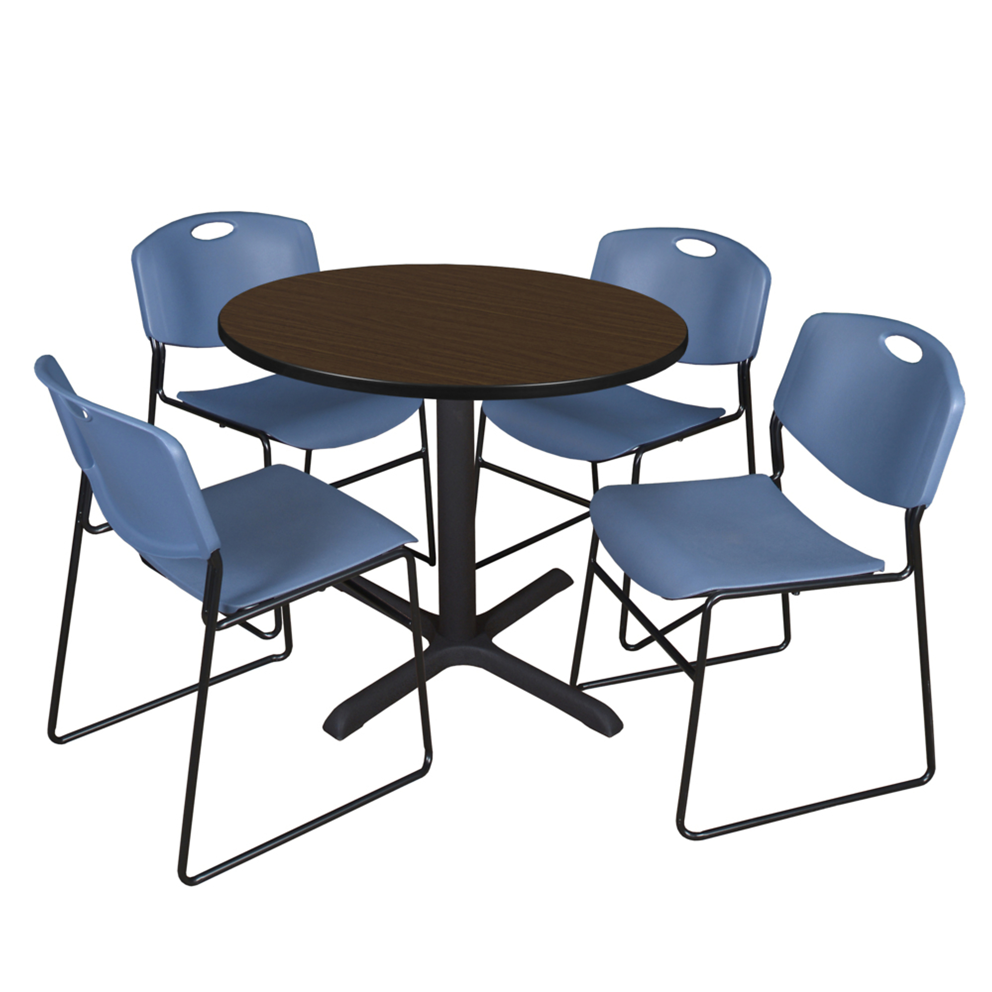 Regency Cain 42 in. Round Breakroom Table- Neo Walnut & 4 Zeng Stack ...