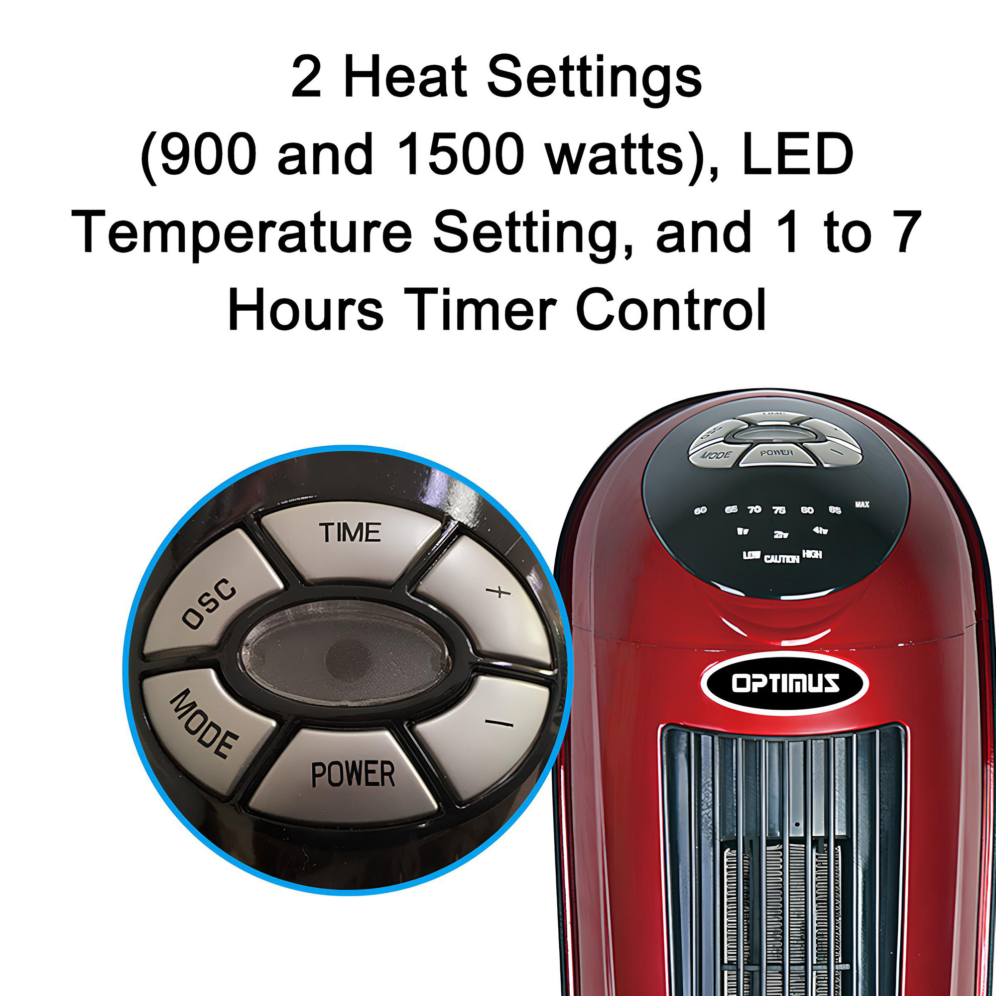 Optimus H-7328 1500 Watts 22\" Oscillating Tower Heater, Digital Remote ...