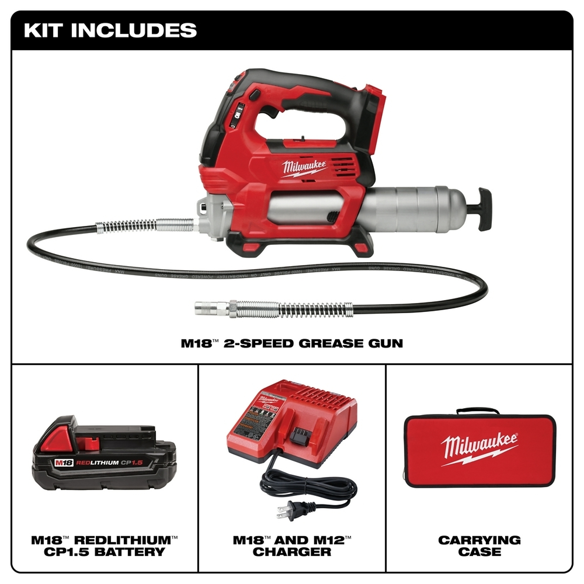 Milwaukee M18 18V Lithium-Ion Cordless Grease Gun 2-Speed Kit, Max. PSI ...