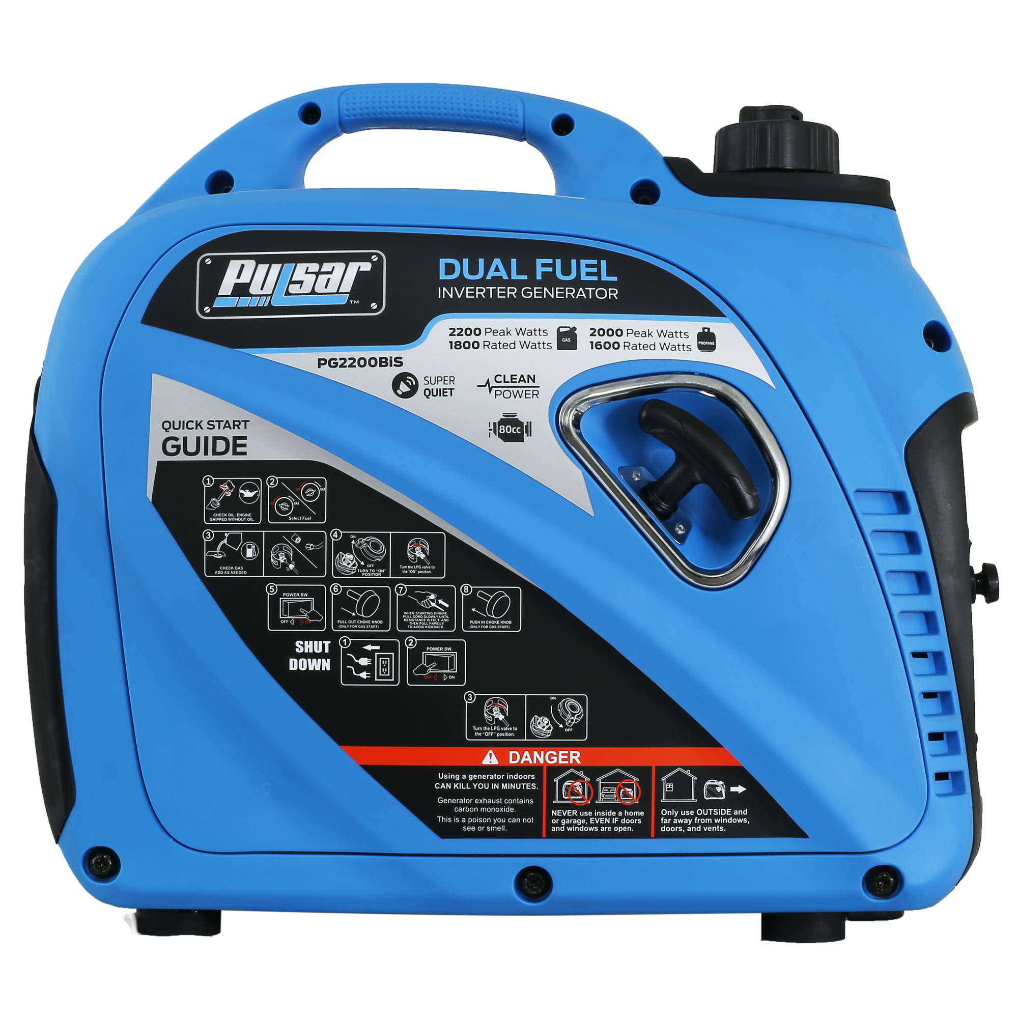 Pulsar 2,200-Watt Quiet Dual Fuel Portable Inverter Generator with USB ...
