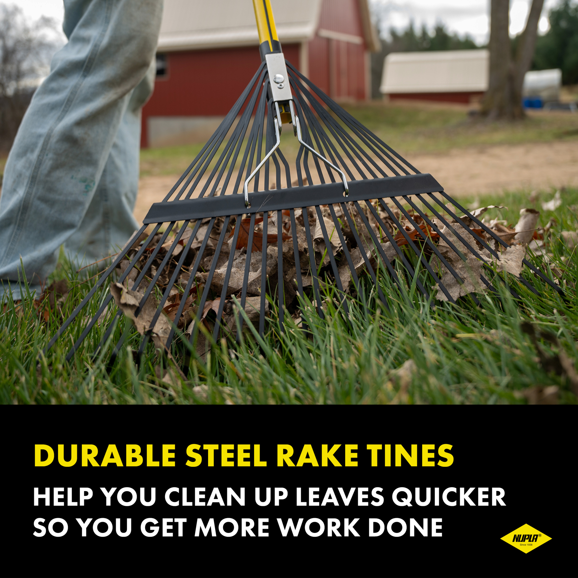 NUPLA 24-Tine Leaf Rake with Durable Steel Tines and 54 in Classic ...