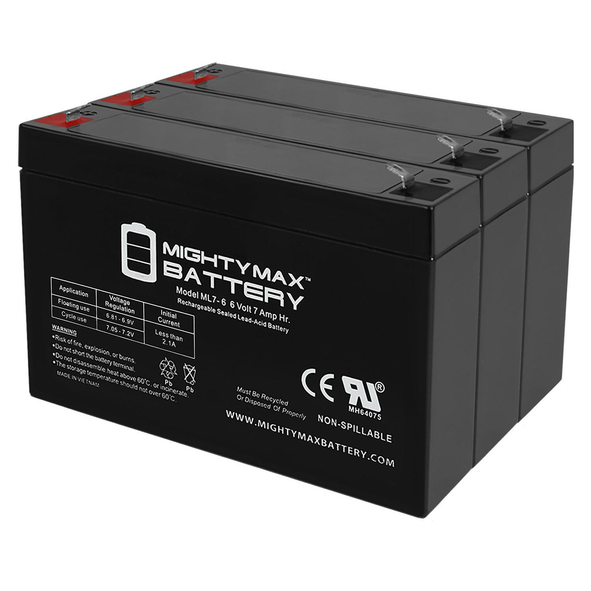 ML7-6 6V 7AH SLA Battery F1 Terminal - PACK OF 3 | Northern Tool
