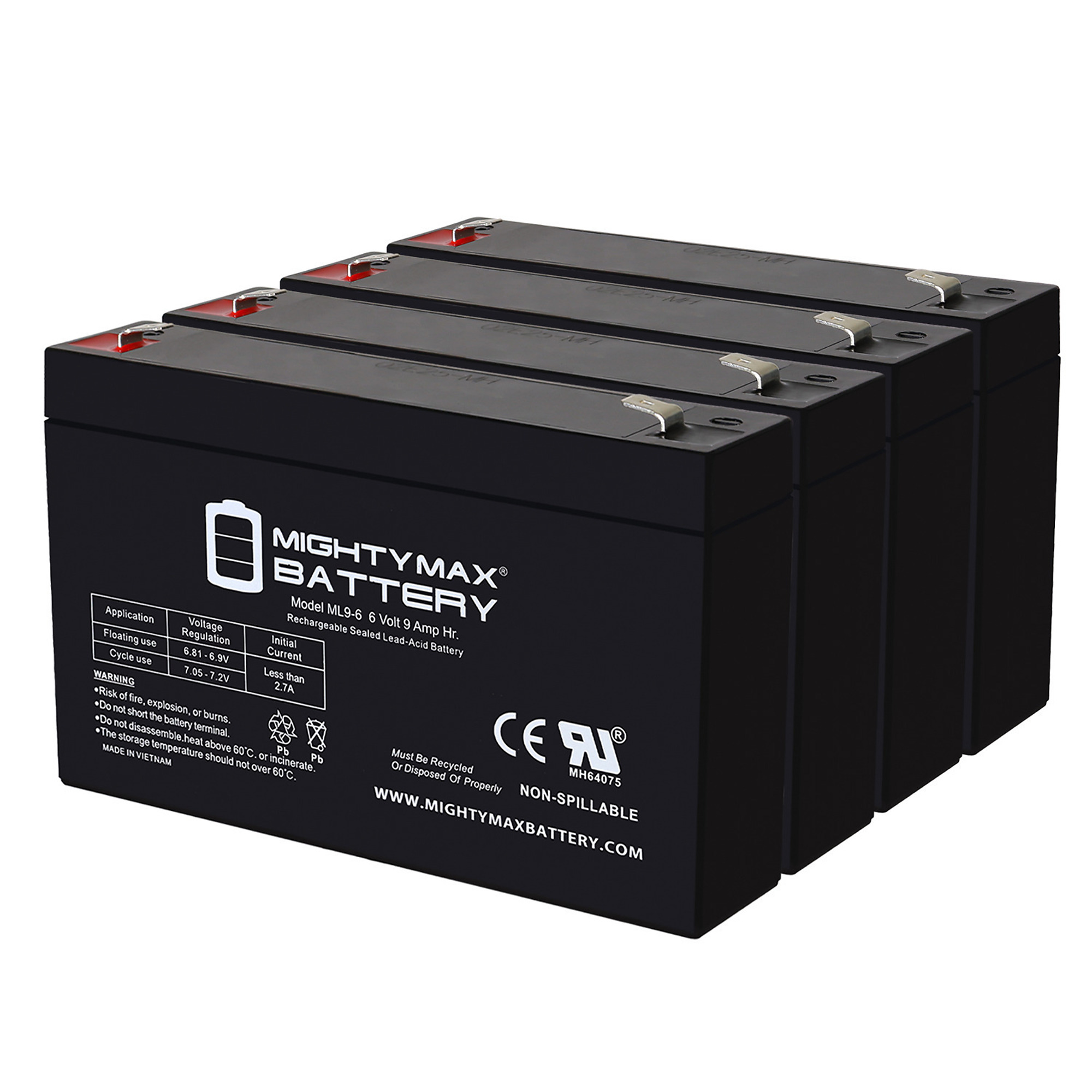 ML9-6 - 6 Volt 9 AH, F2 Terminal, Rechargeable SLA AGM Battery - Pack ...