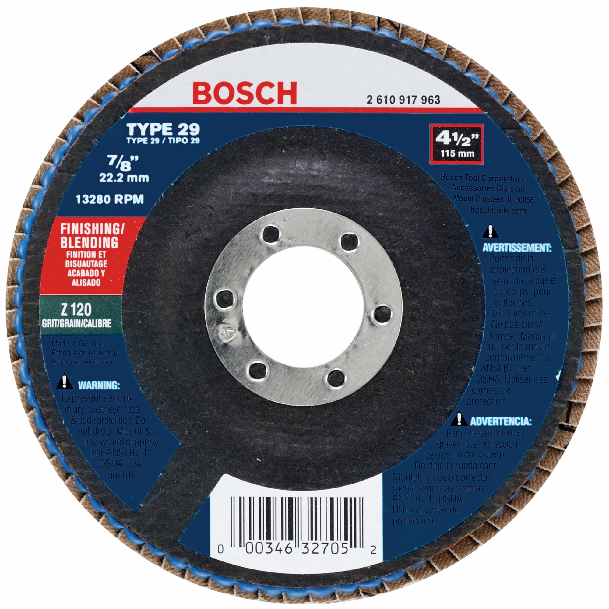 Bosch FD29450120 4-1/2 In. 7/8 In. Arbor Type 29 120 Grit Blending/Grinding Abrasive Wheel ...